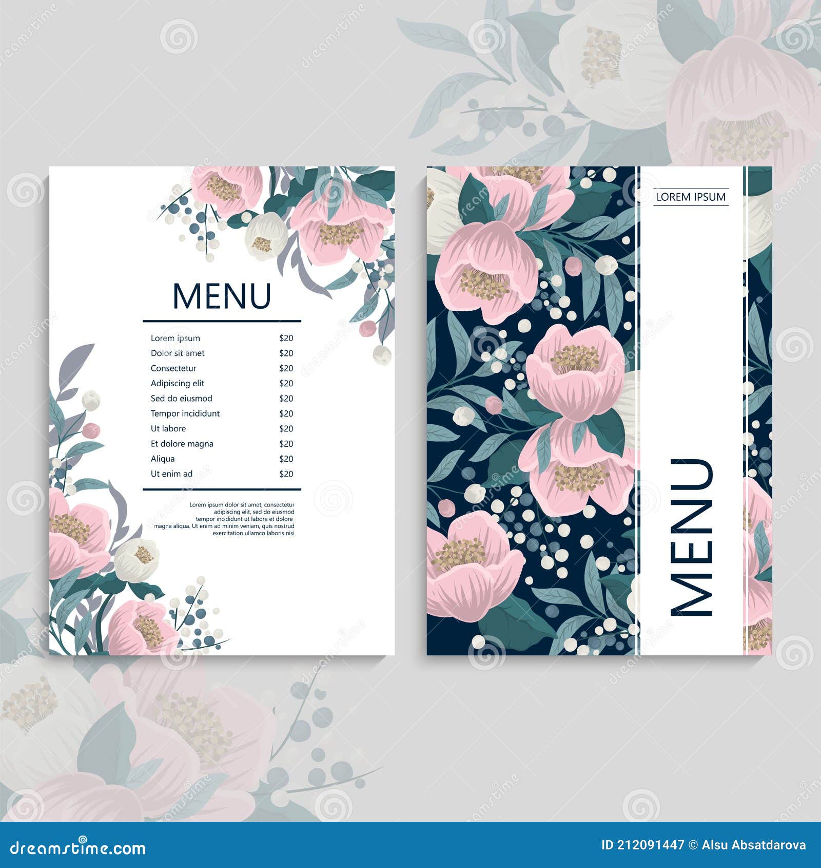 Beautiful Floral Menu Template Cards Stock Vector - Illustration of ...