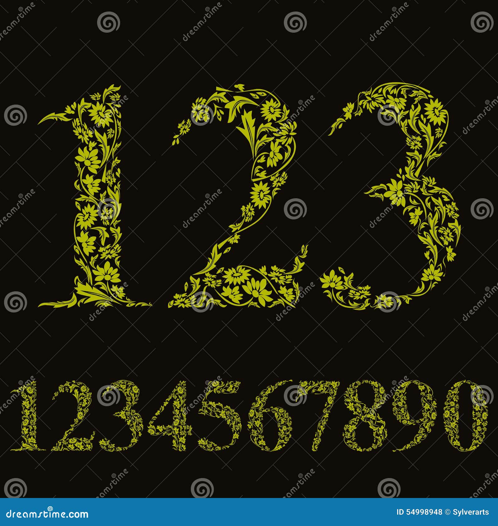 Floral Numerals, Hand-drawn Vector Numbers Decorated With Botanical ...