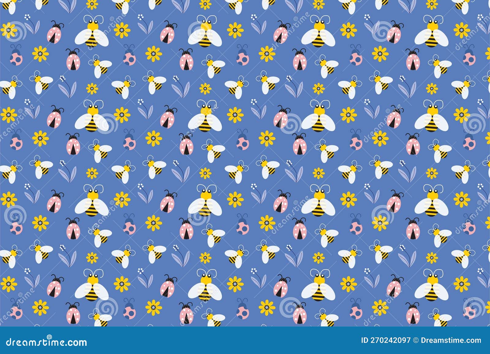 Ladybugs Seamless Pattern In Cartoon Style Vector Illustration ...