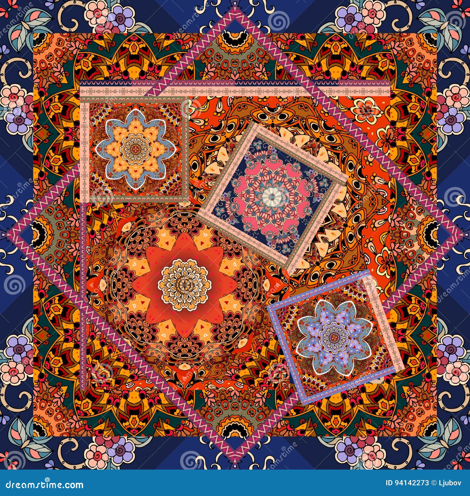 Beautiful Floral Pattern in Patchwork Style. Indian, Arabic, Aztec ...