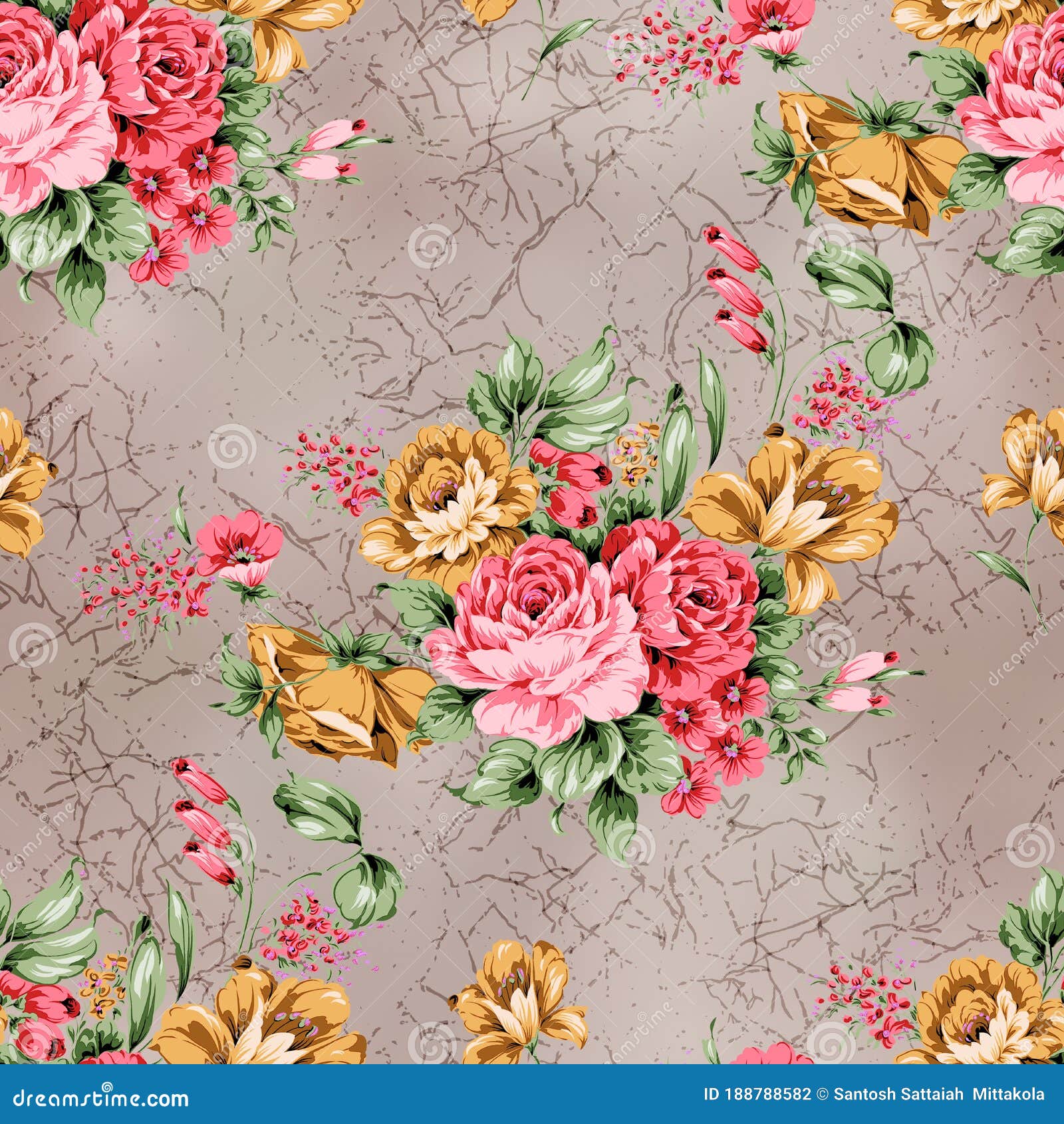 Beautiful Floral Pattern, Seamless Vintage Flower Design with Texture ...