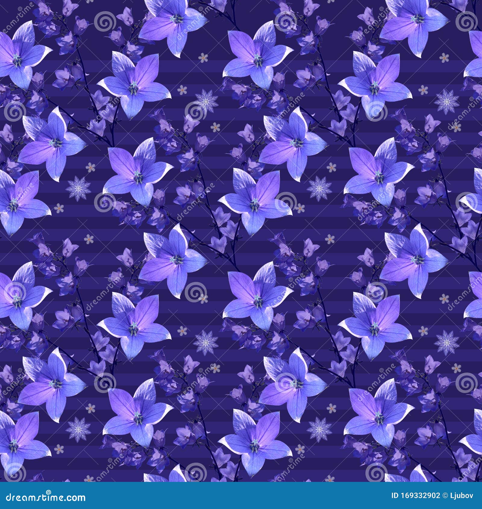 Beautiful Floral Seamless Pattern with Bellflowers on Violet Striped ...