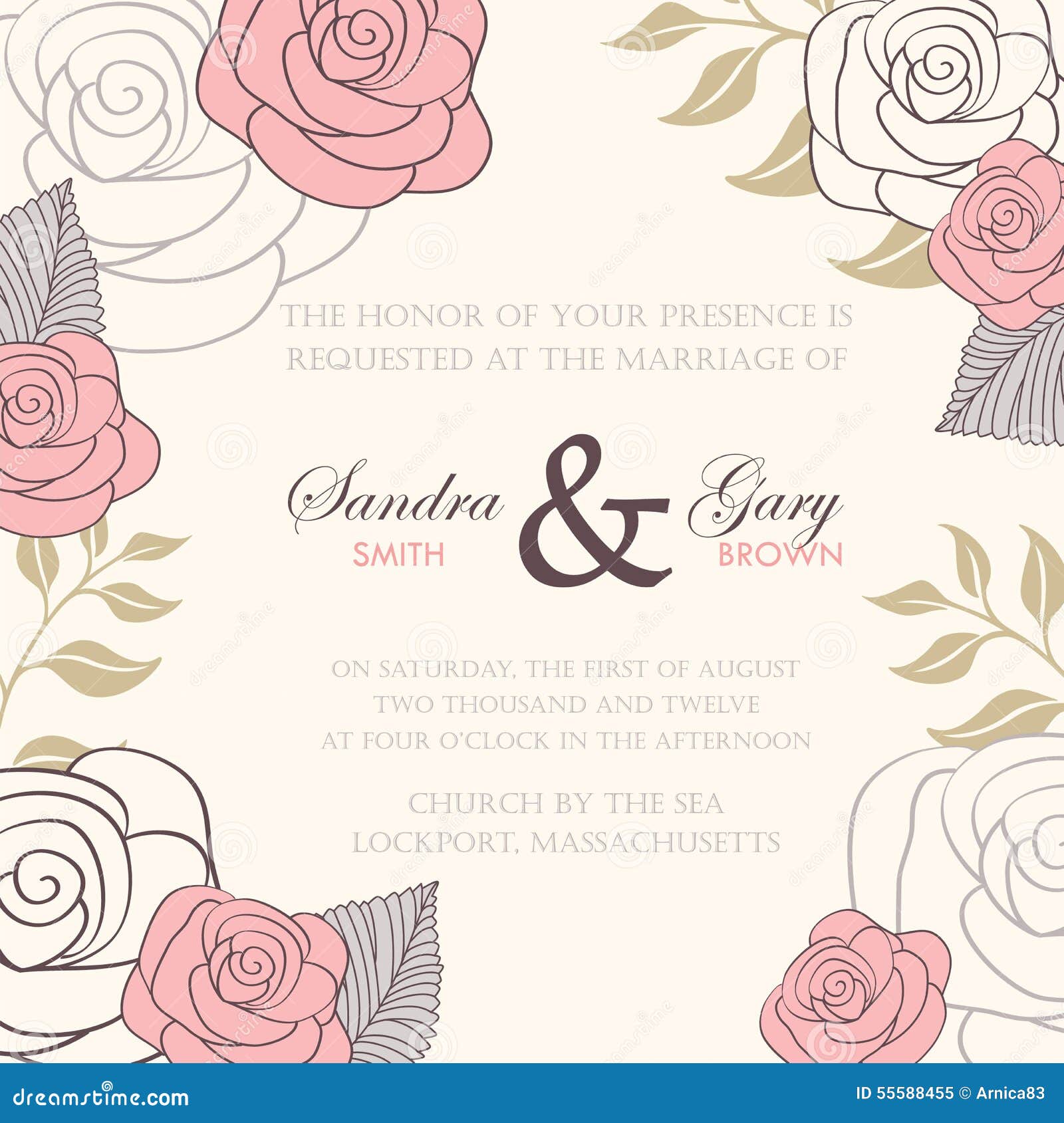 Beautiful Floral Wedding Invitations. Stock Vector - Illustration of ...