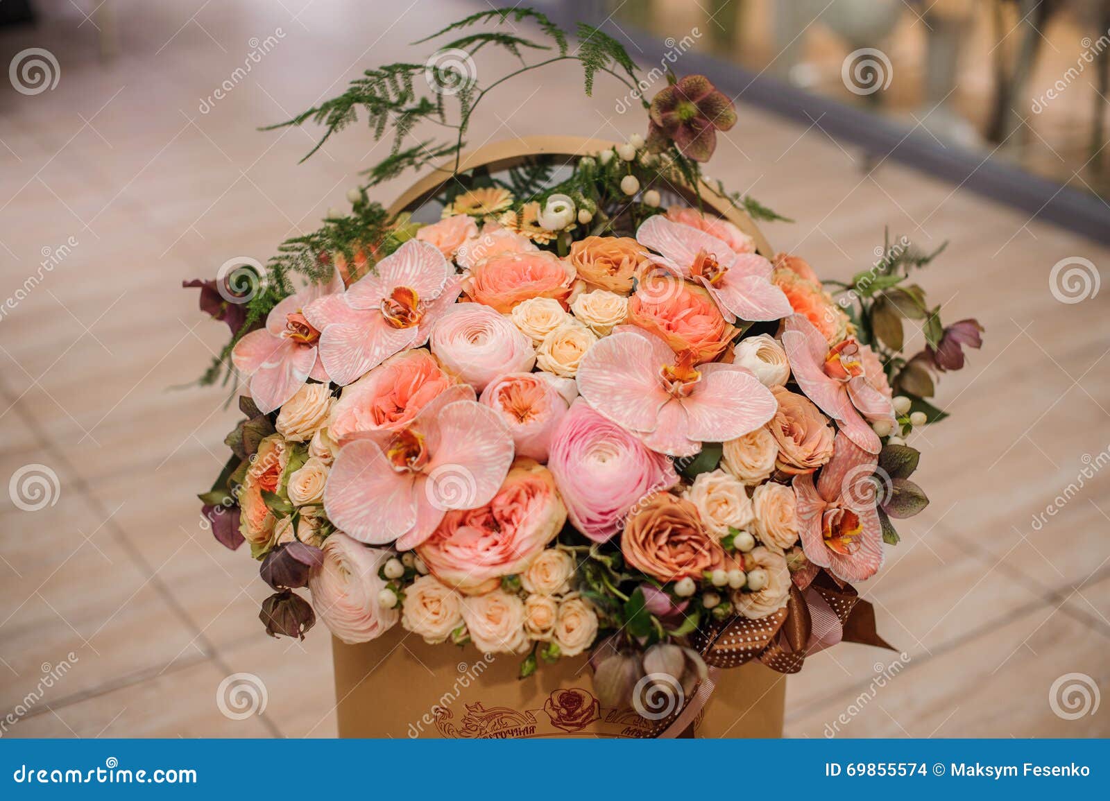 Beautiful Flower Bouquet in Round Box with Lid Stock Photo - Image of ...