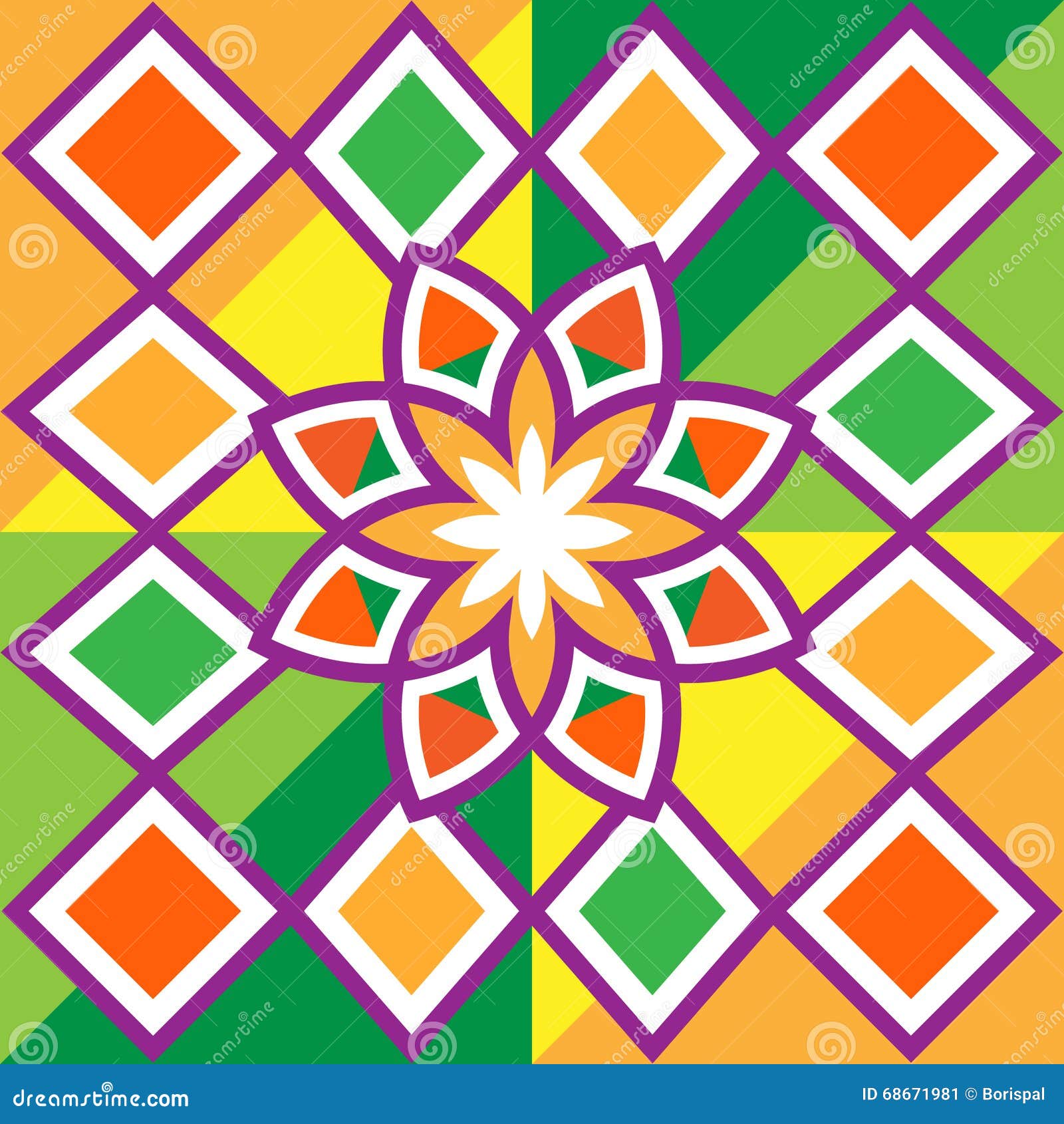 Beautiful Flower and Diamonds, Pattern. Stock Vector - Illustration of ...