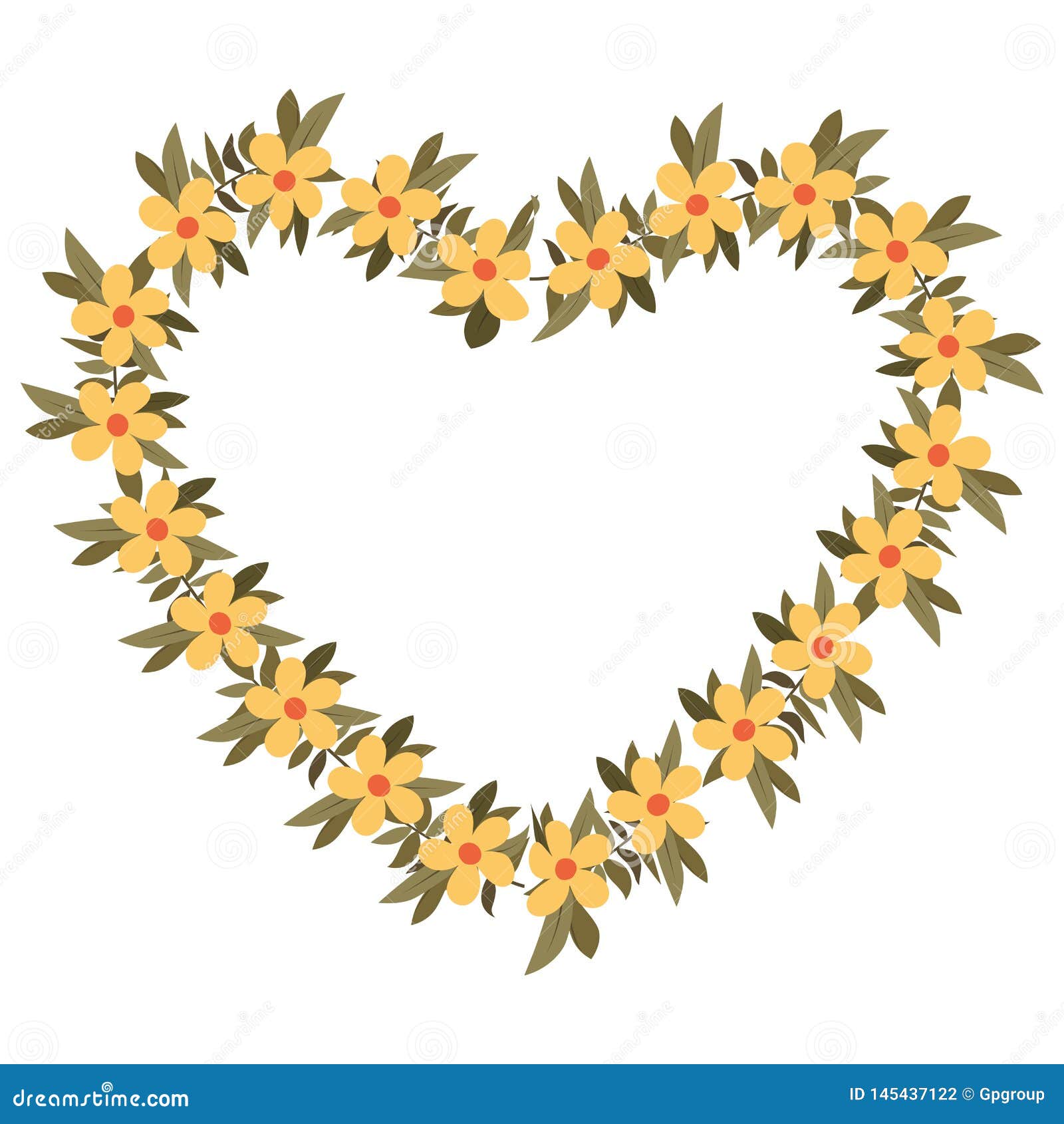 Beautiful Flower and Leafs Heart Shaped Frame Stock Vector ...