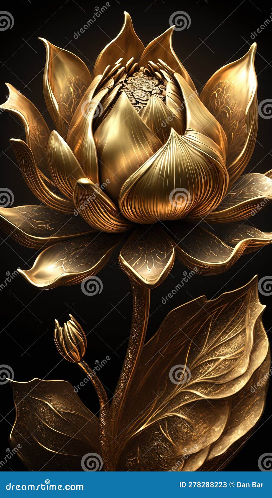 Beautiful Flower, Made of Gold. Generative Ai Stock Illustration ...