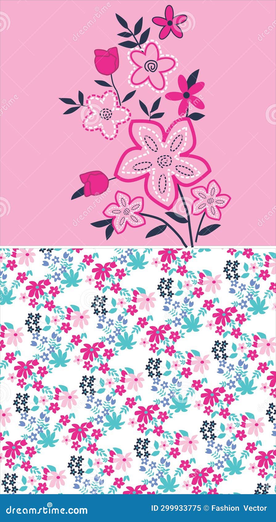 Beautiful Flower Print with All Over Vector Art Stock Illustration ...