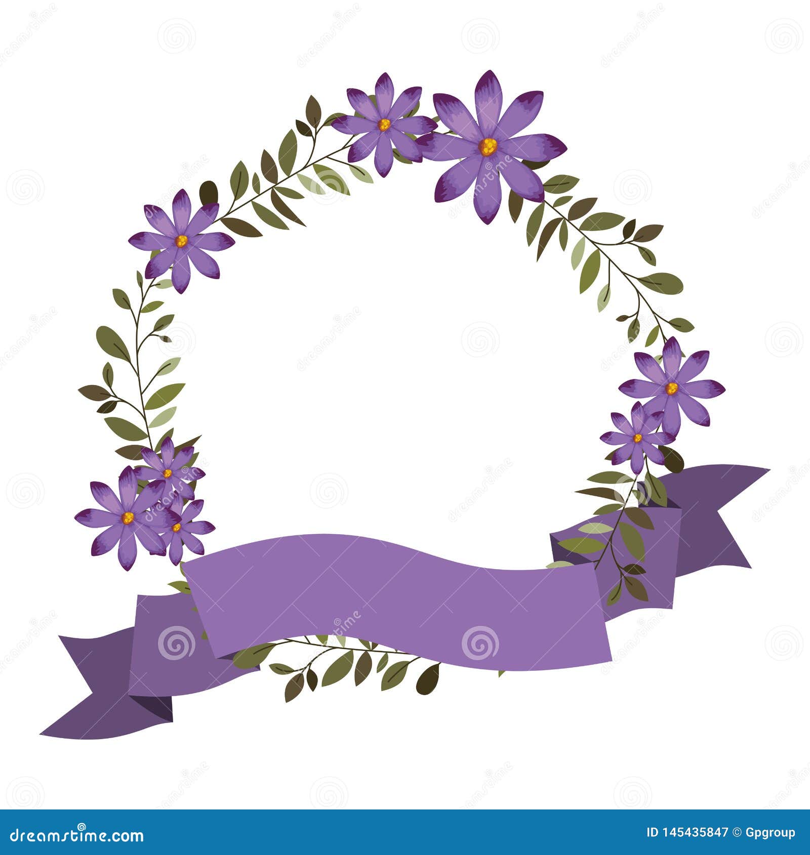 Beautiful Flower and Ribbon Circular Frame Stock Vector - Illustration ...