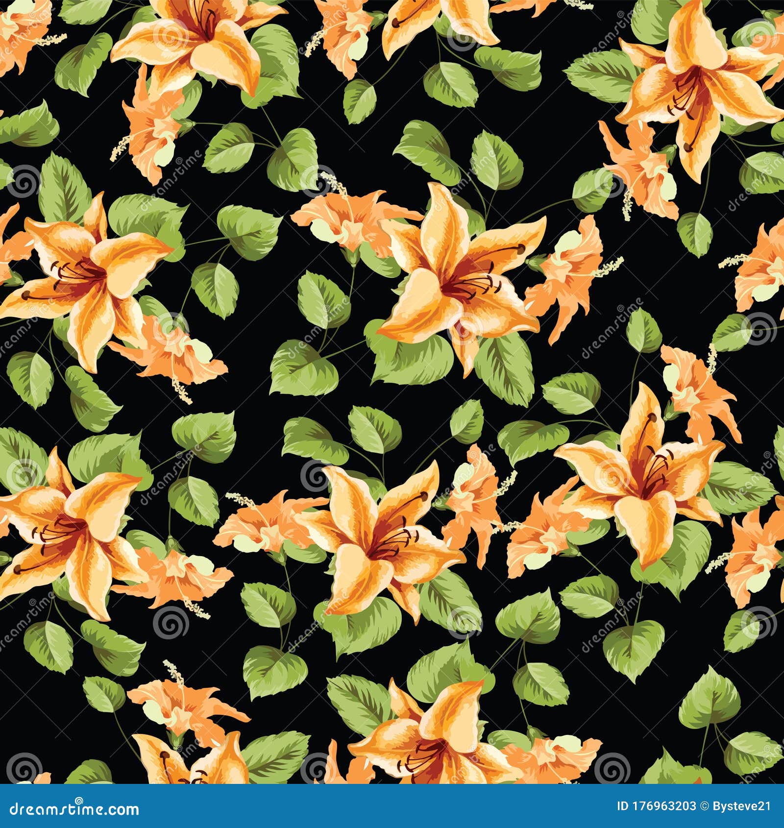Beautiful Flower and Thin Branches Seamless Pattern Stock Illustration ...
