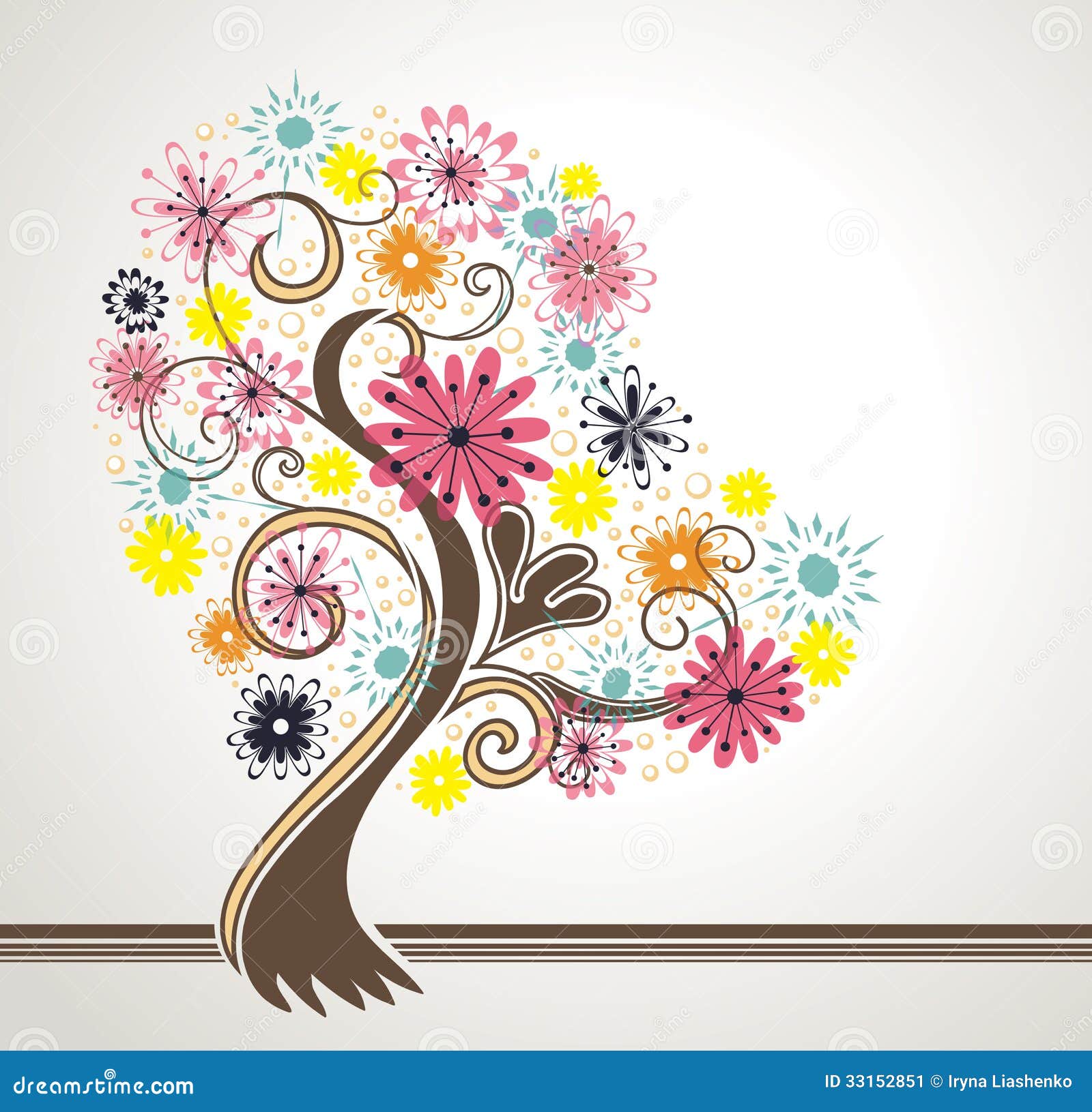 Beautiful flowering tree. stock vector. Illustration of almond - 33152851