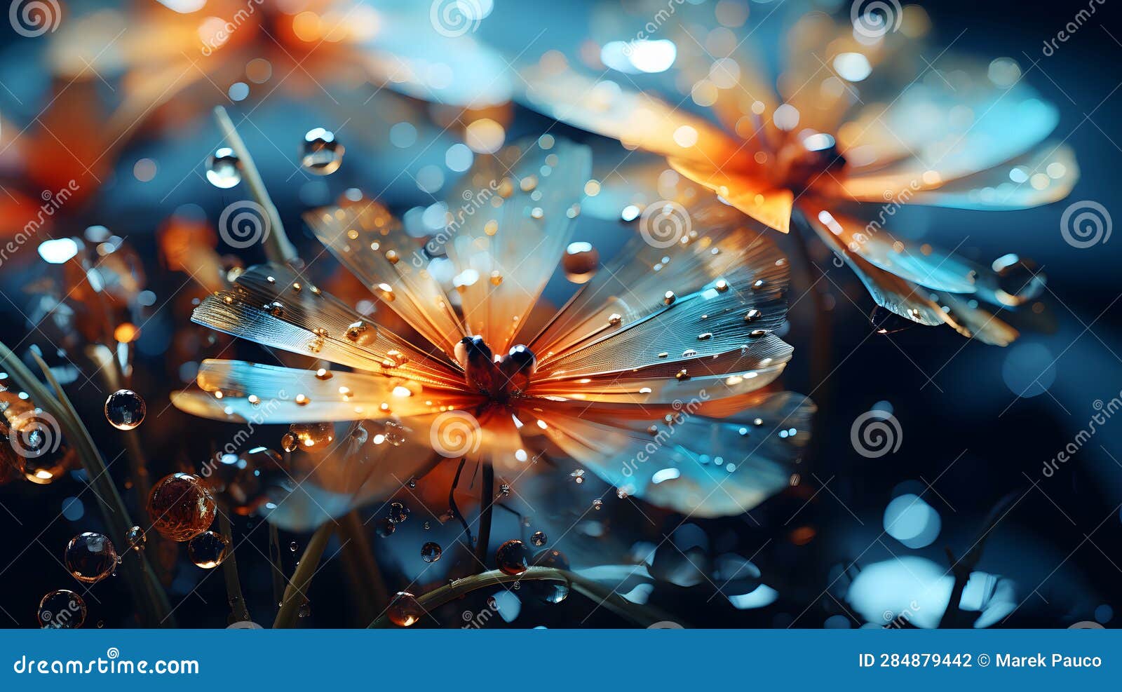 Beautiful Flowers with Drops Stock Illustration - Illustration of ...