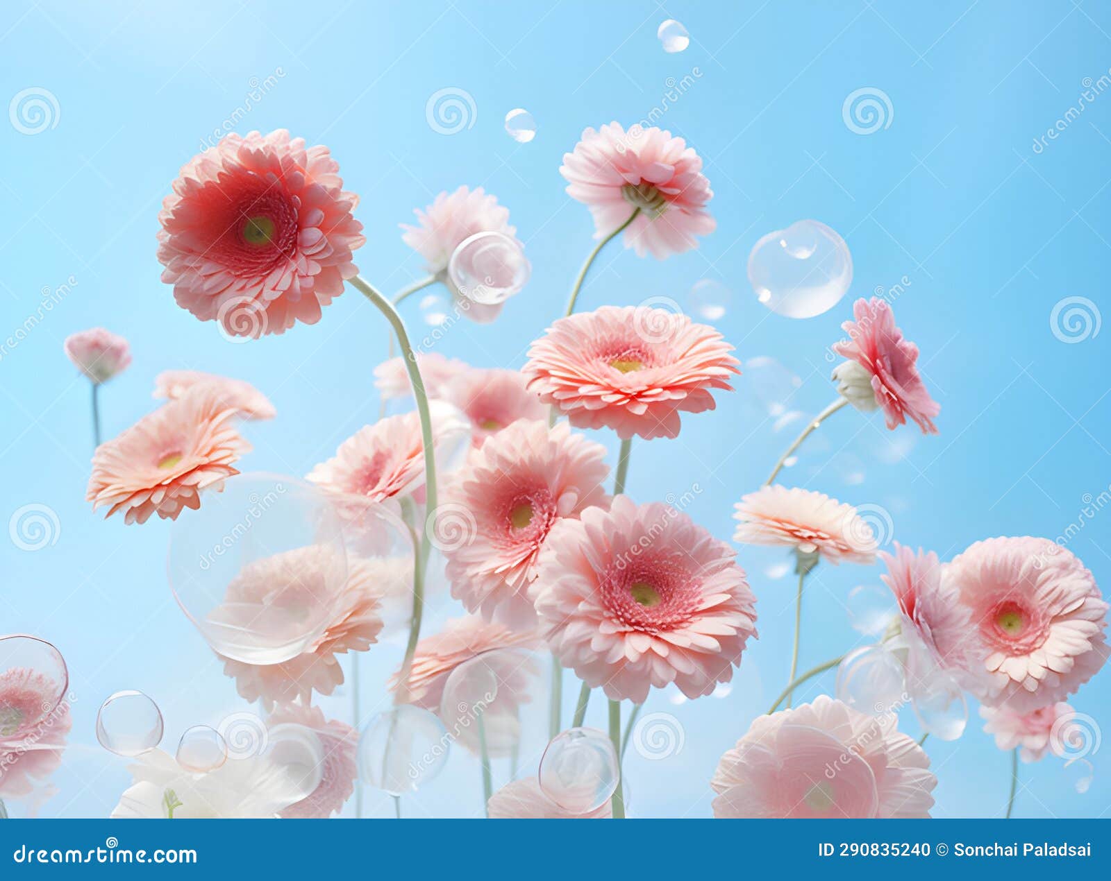Beautiful Flowers Float on a Pastel Blue Background. Beautiful, Looks ...