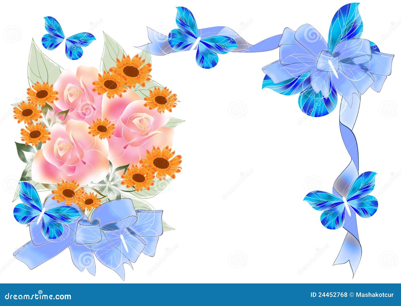 Beautiful Flowers Frame with Roses and Bows Stock Illustration ...