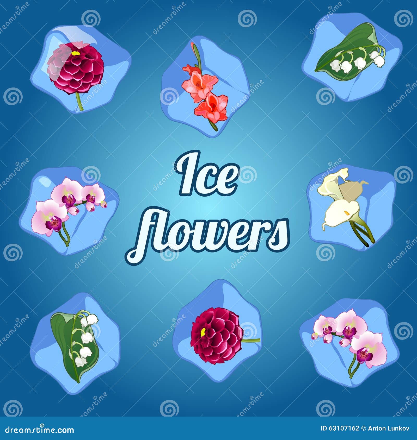 Beautiful Flowers Frozen in Ice Cubes Stock Vector - Illustration of ...