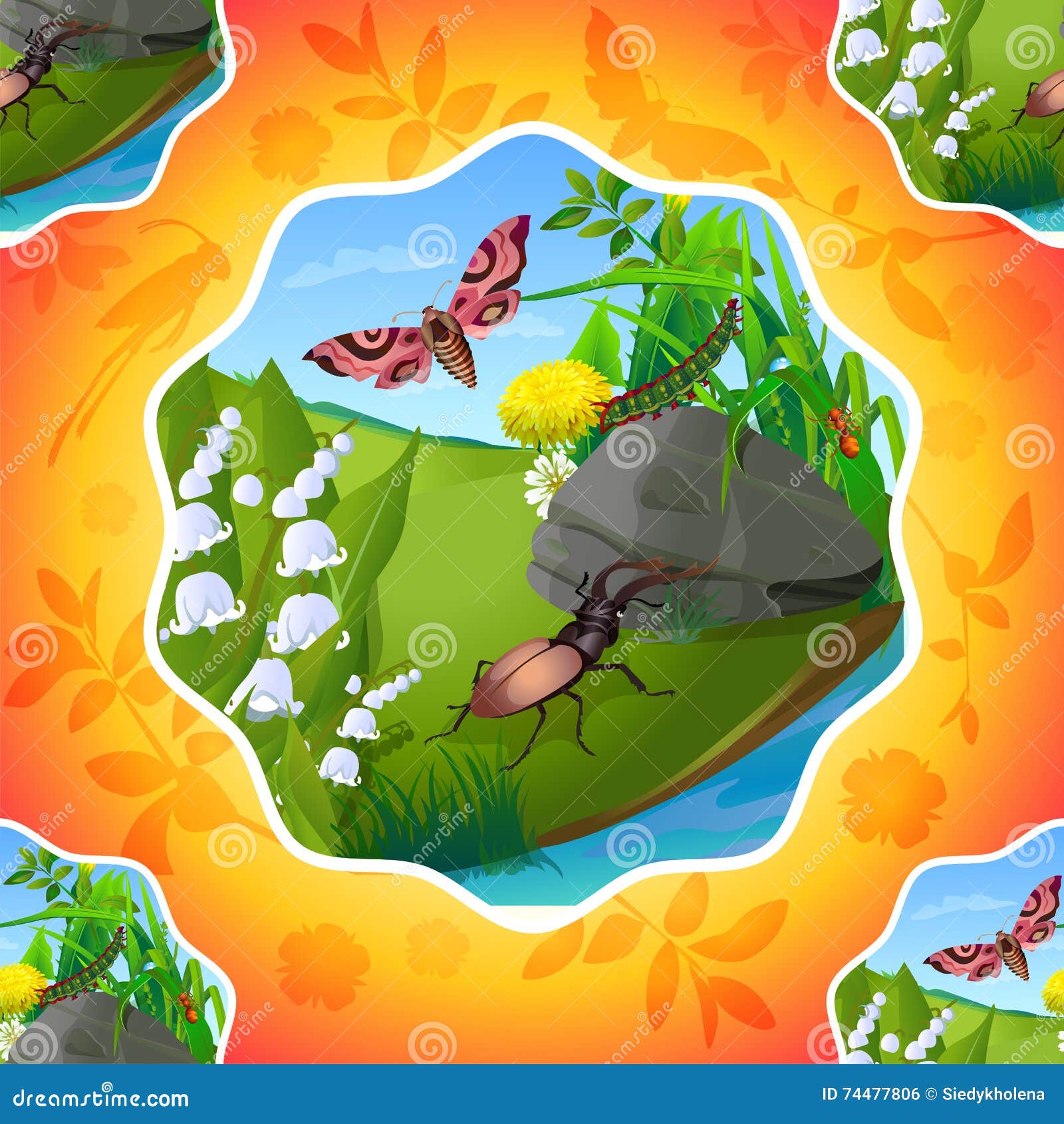 Beautiful Flowers and Insects16 Stock Illustration - Illustration of ...