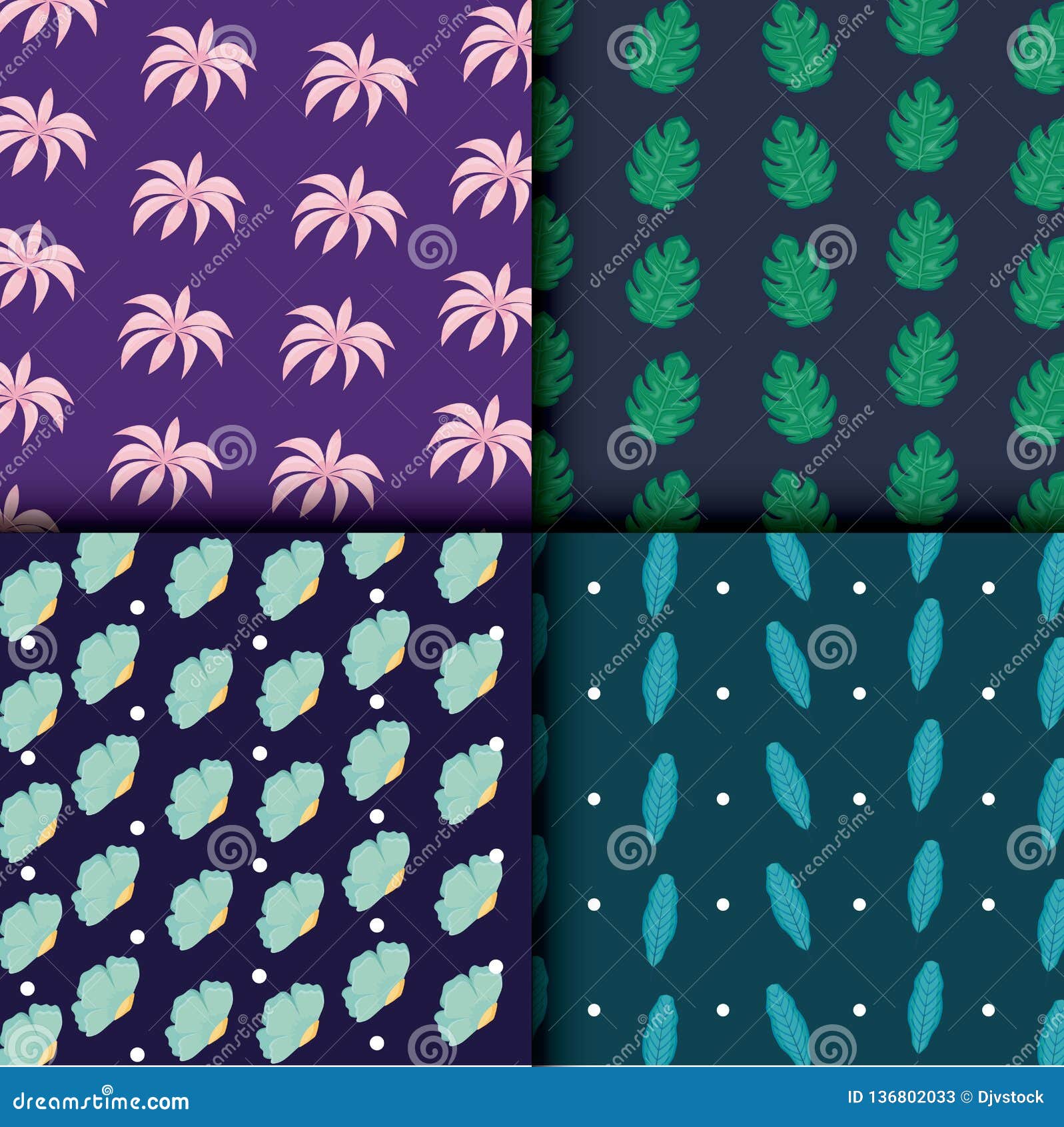 Beautiful Flowers and Leafs Set Patterns Stock Vector - Illustration of ...