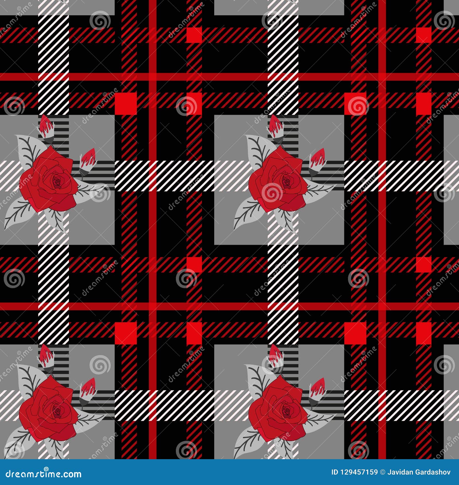 Beautiful Flowers Pattern on Plaid Background. Pattern of Rose, Eps 10 ...