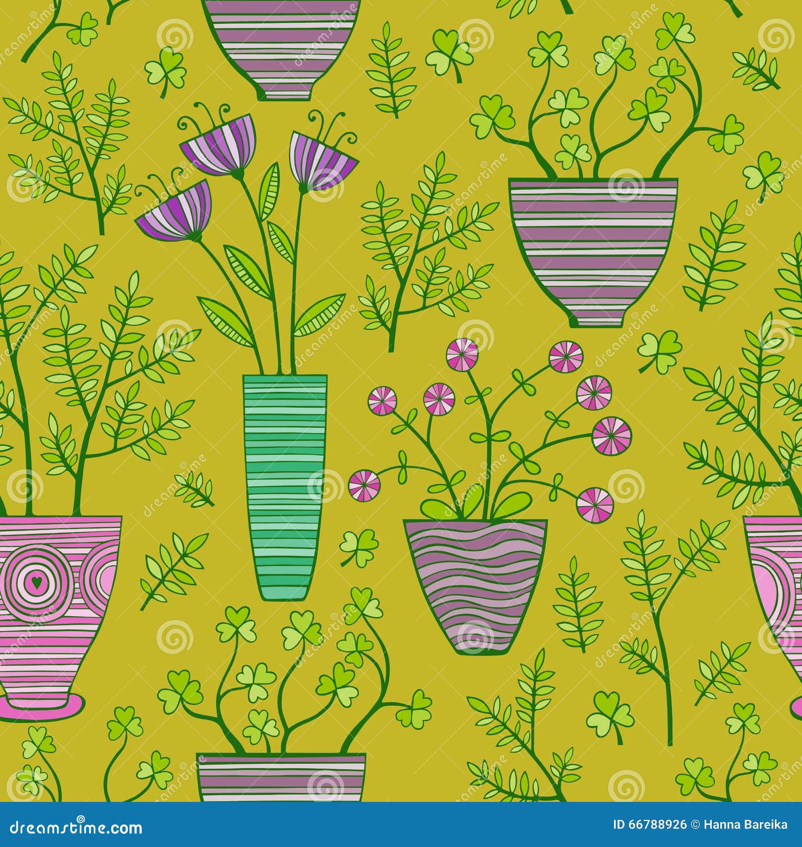 Beautiful Flowers in Pots, Vector Seamless Pattern. Stock Vector ...