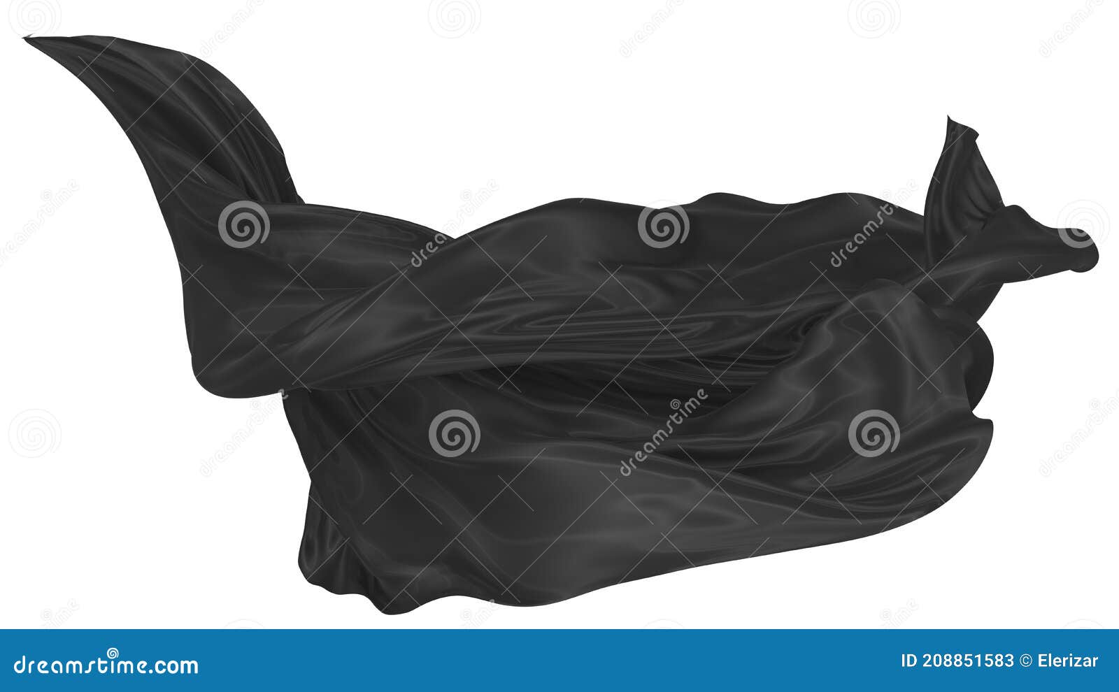Beautiful Flowing Fabric of Black Wavy Silk or Satin. 3d Rendering ...