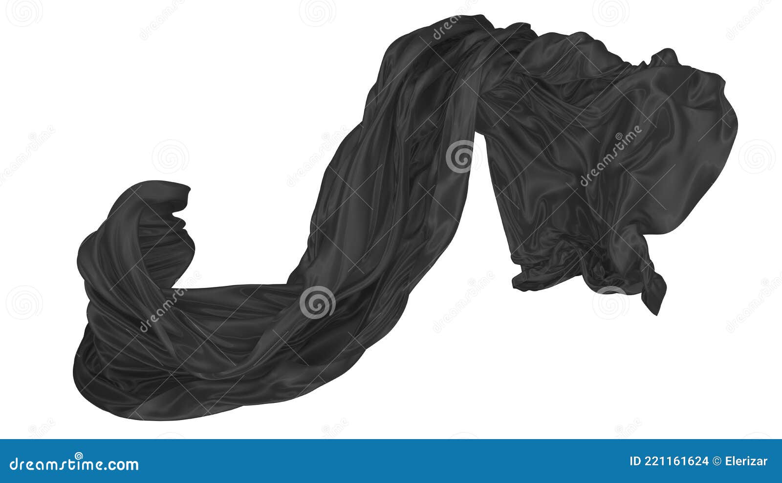 Beautiful Flowing Fabric of Black Wavy Silk or Satin. 3d Rendering ...