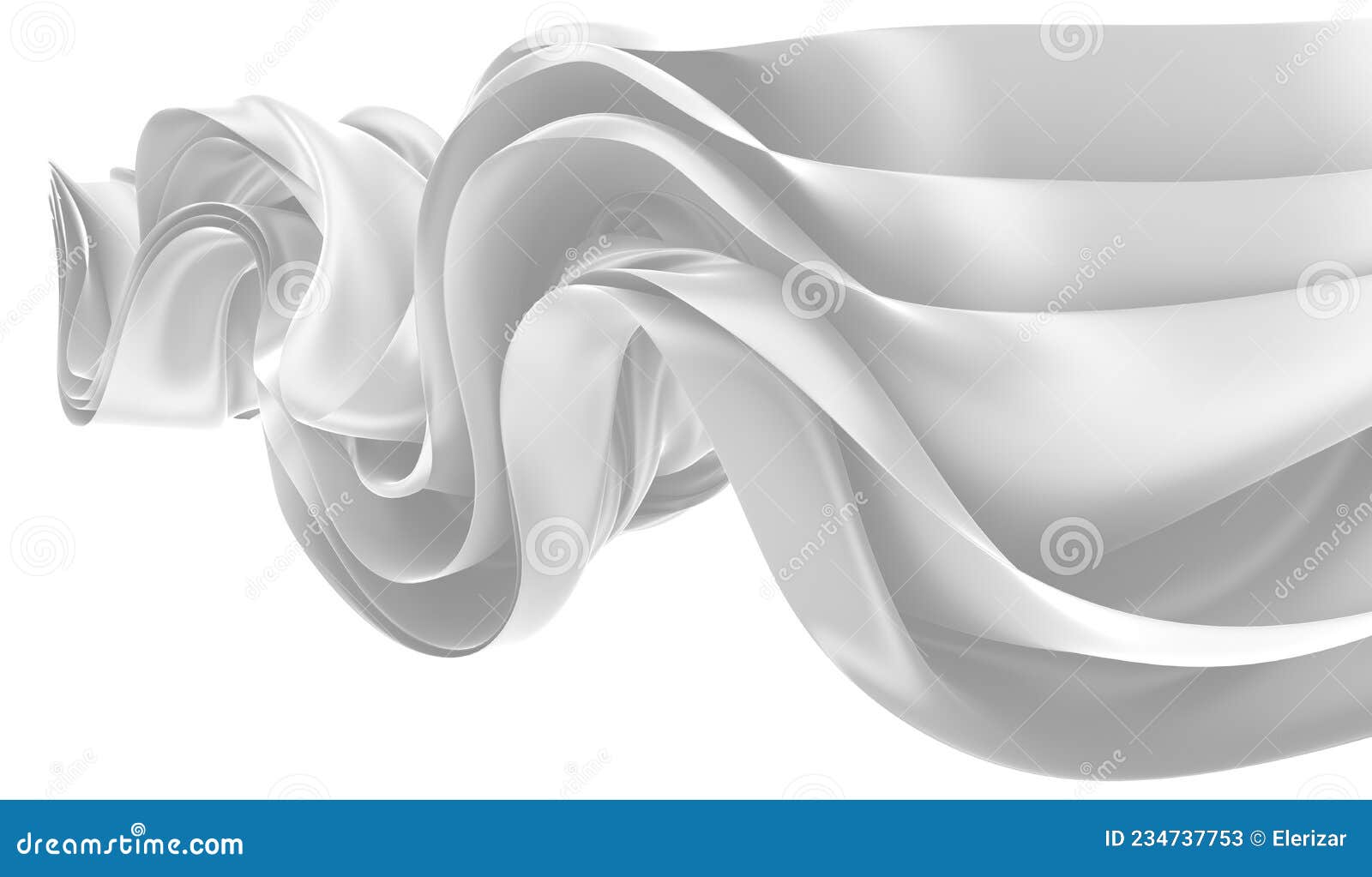 Beautiful Flowing Fabric of White Wavy Silk or Satin. 3d Rendering ...