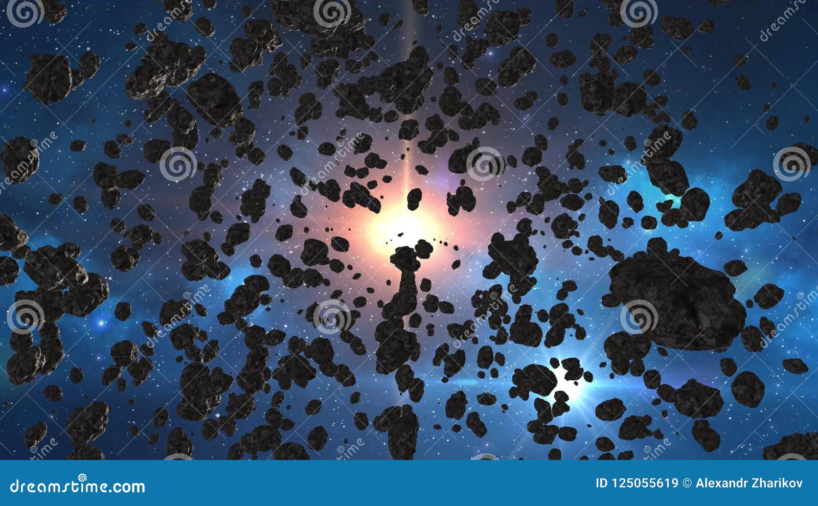 Beautiful Flying through the Asteroid Belt in Outer Space. the ...