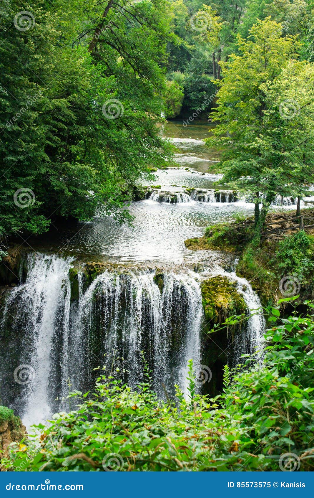 Beautiful Forest Cascade Waterfall with Clear, Spring River Water Stock ...