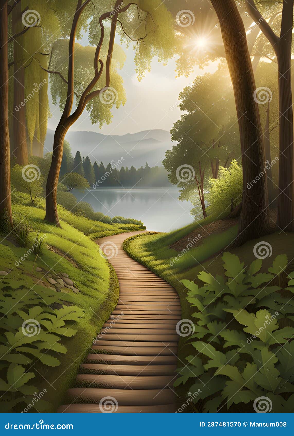 Beautiful Forest with Path in the Middle of a River. Illustration, Ai ...
