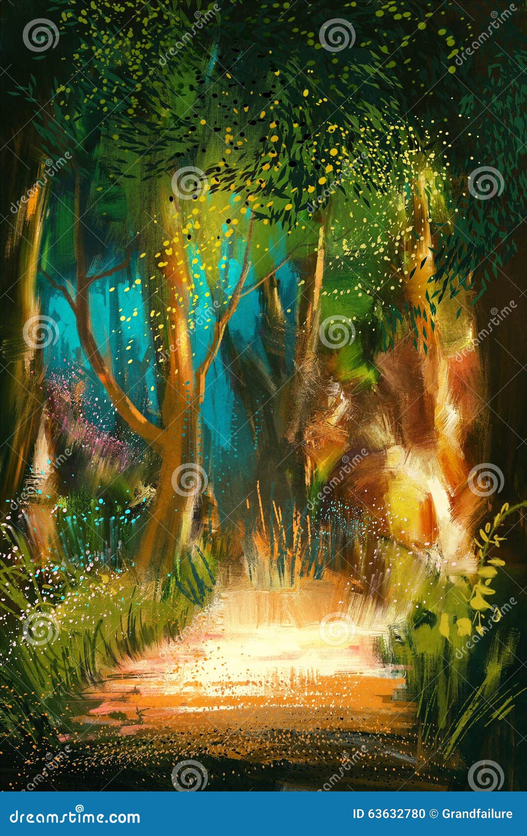 Beautiful Forest Path in Morning Stock Illustration - Illustration of ...
