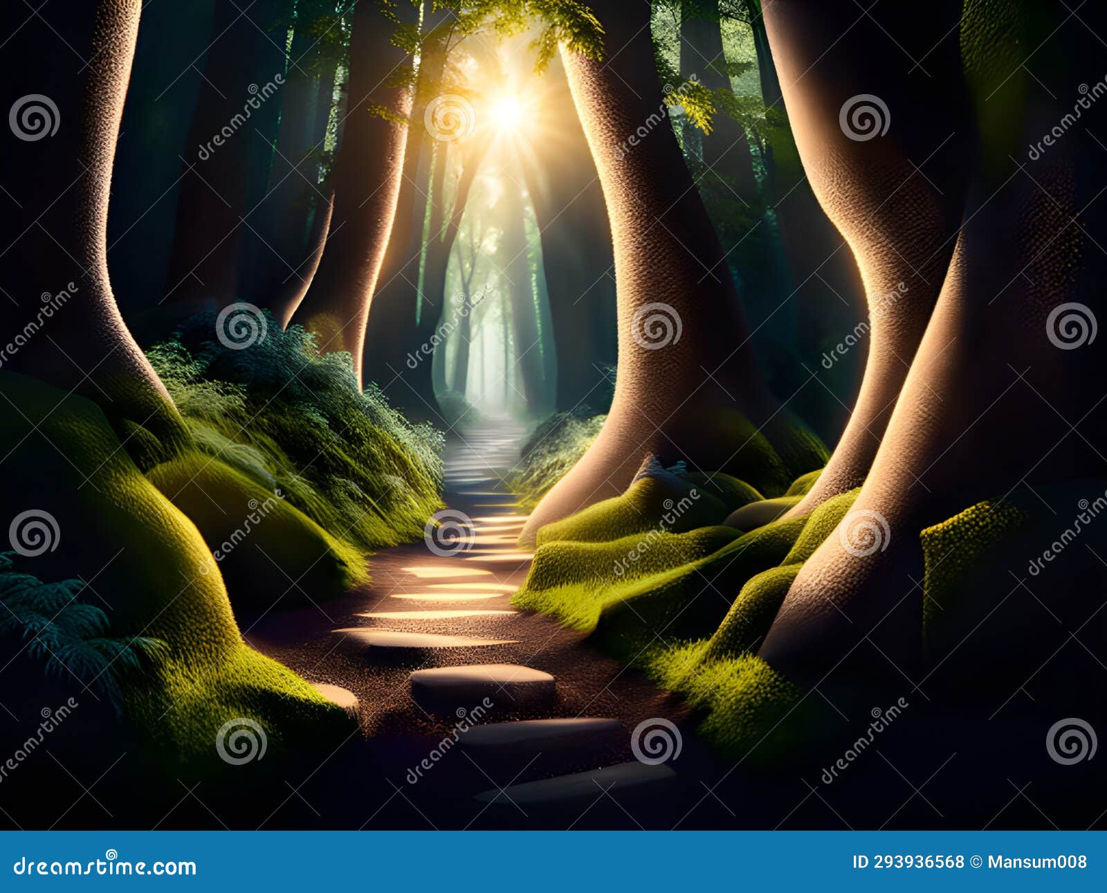 A Beautiful Forest Scene with a Path through the Trees Stock ...