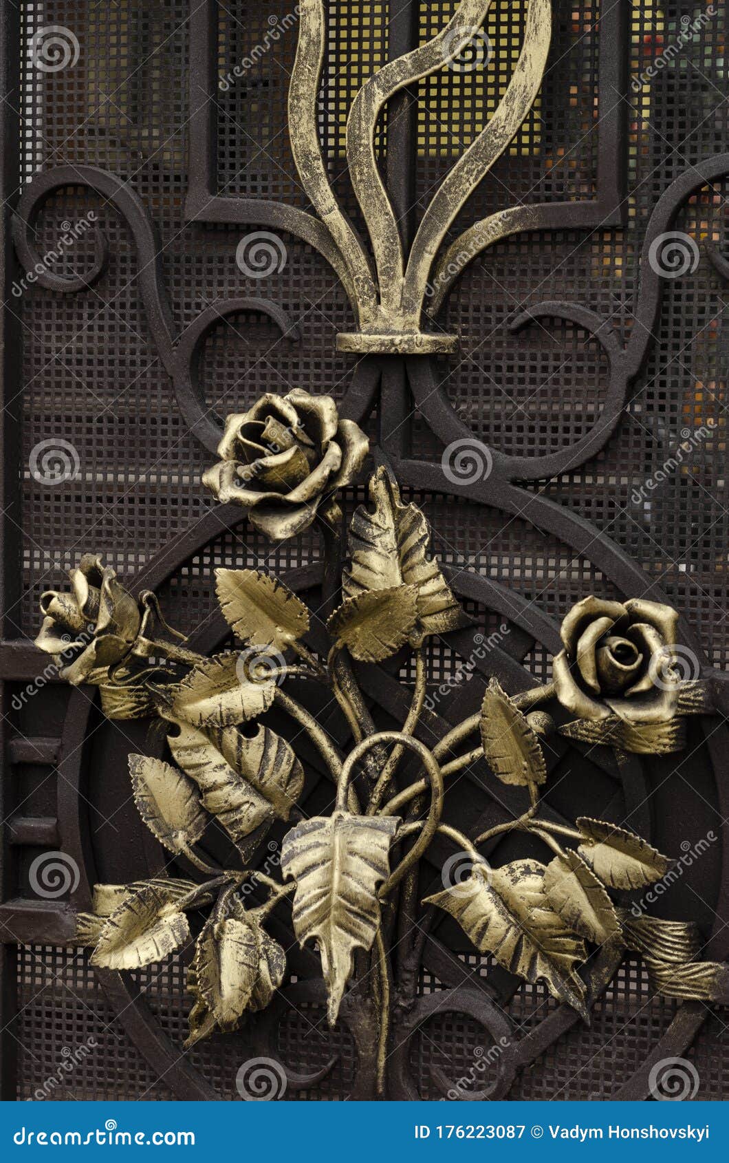 Beautiful Forged Roses on a Metal Gate Stock Image - Image of roses ...