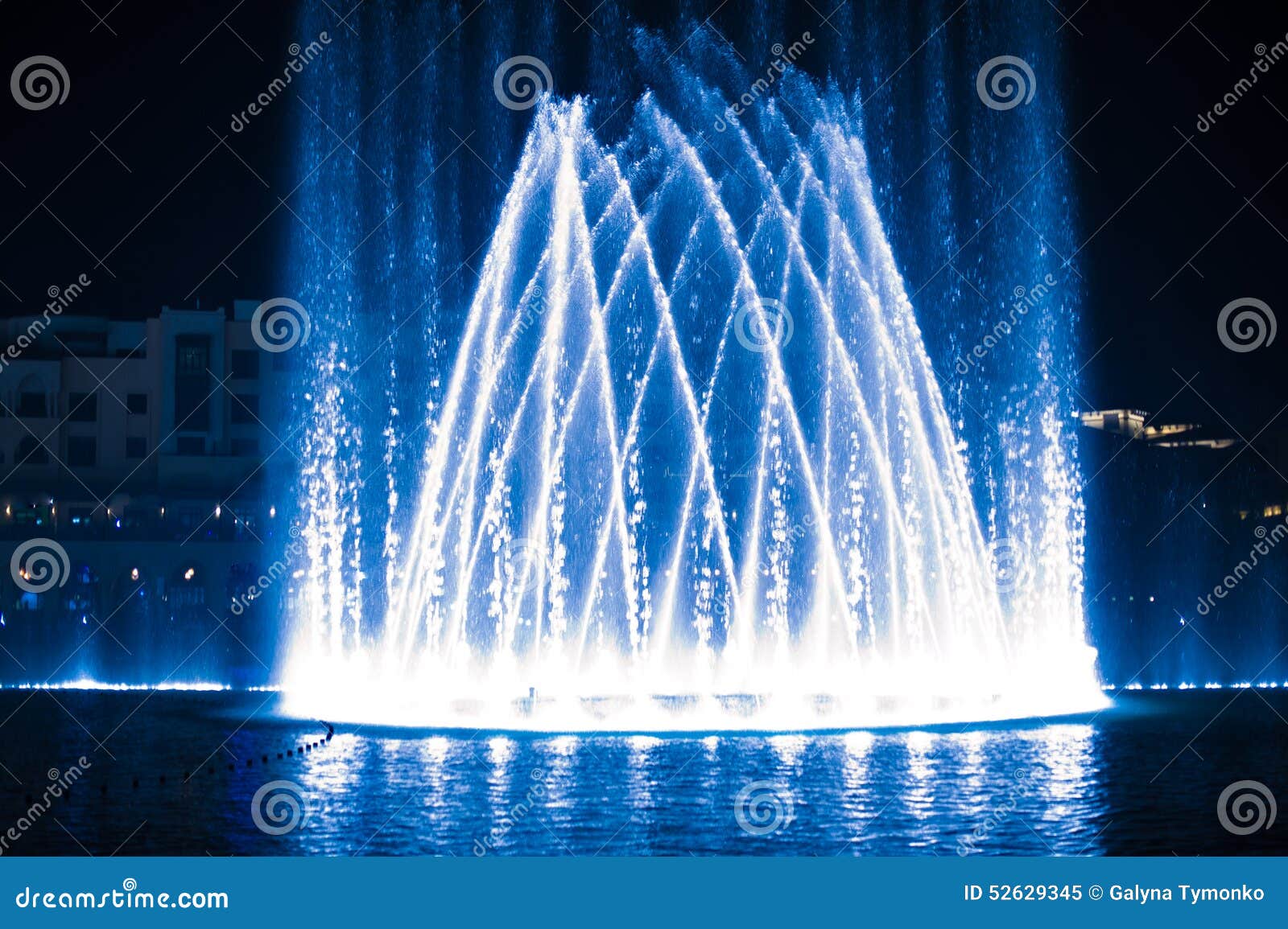 Beautiful Fountain at Night Illuminated with Blue Light Stock Image ...