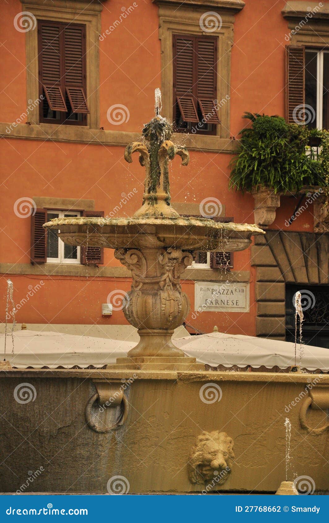 Beautiful Fountain in Rome Square Farnese Stock Photo - Image of bird ...