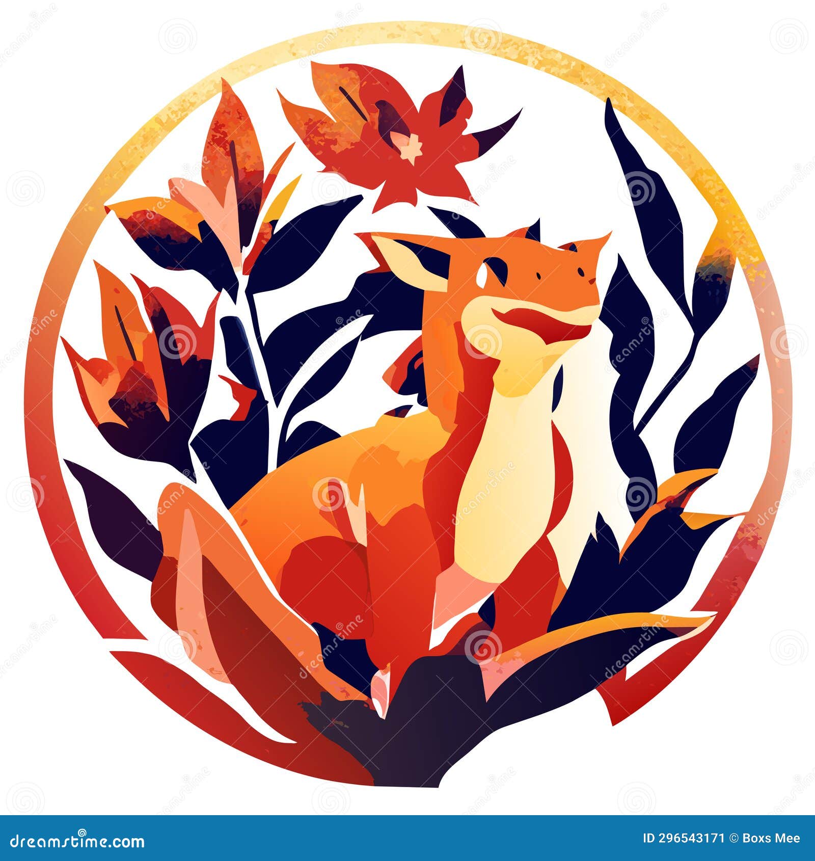 A Beautiful Fox in a Round Frame on a White Background. Vector ...