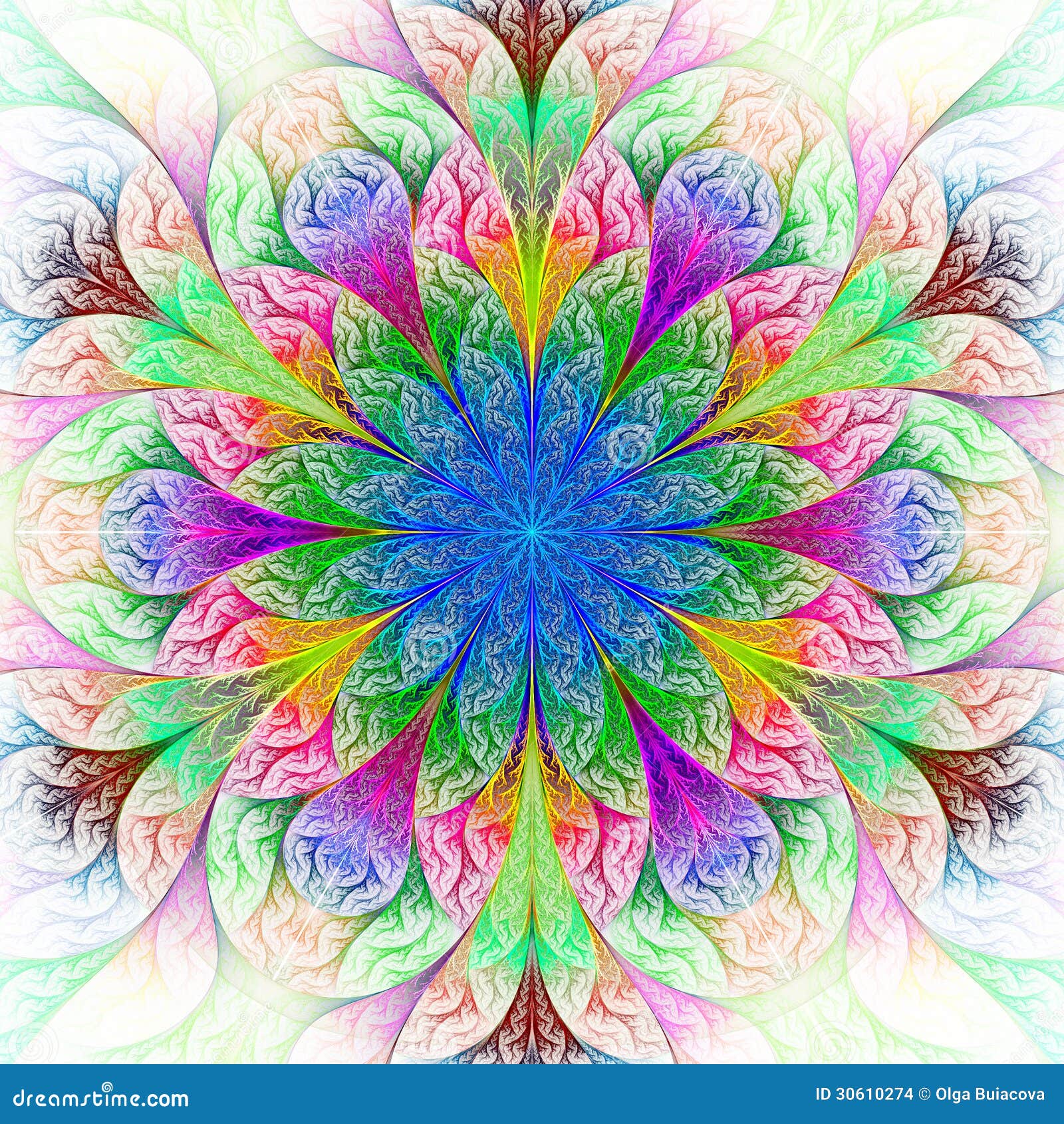 Beautiful Fractal Flower In Blue Green And Red Stock Illustration