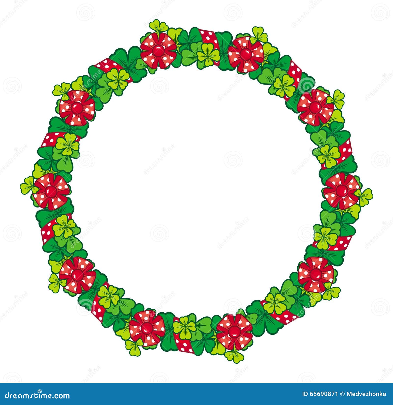 Beautiful Frame In Shape Of Wreath With Clover And Bows Stock ...