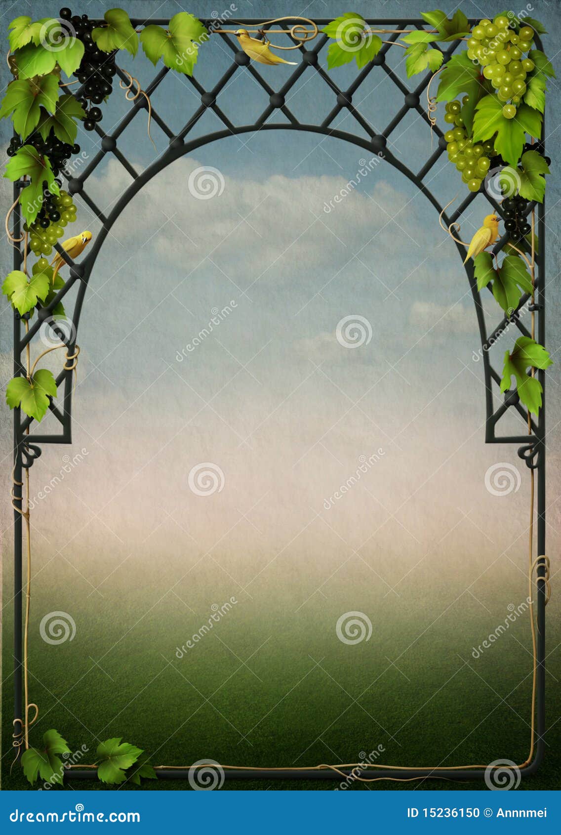 Beautiful Frame with Vines and Birds Stock Illustration - Illustration ...