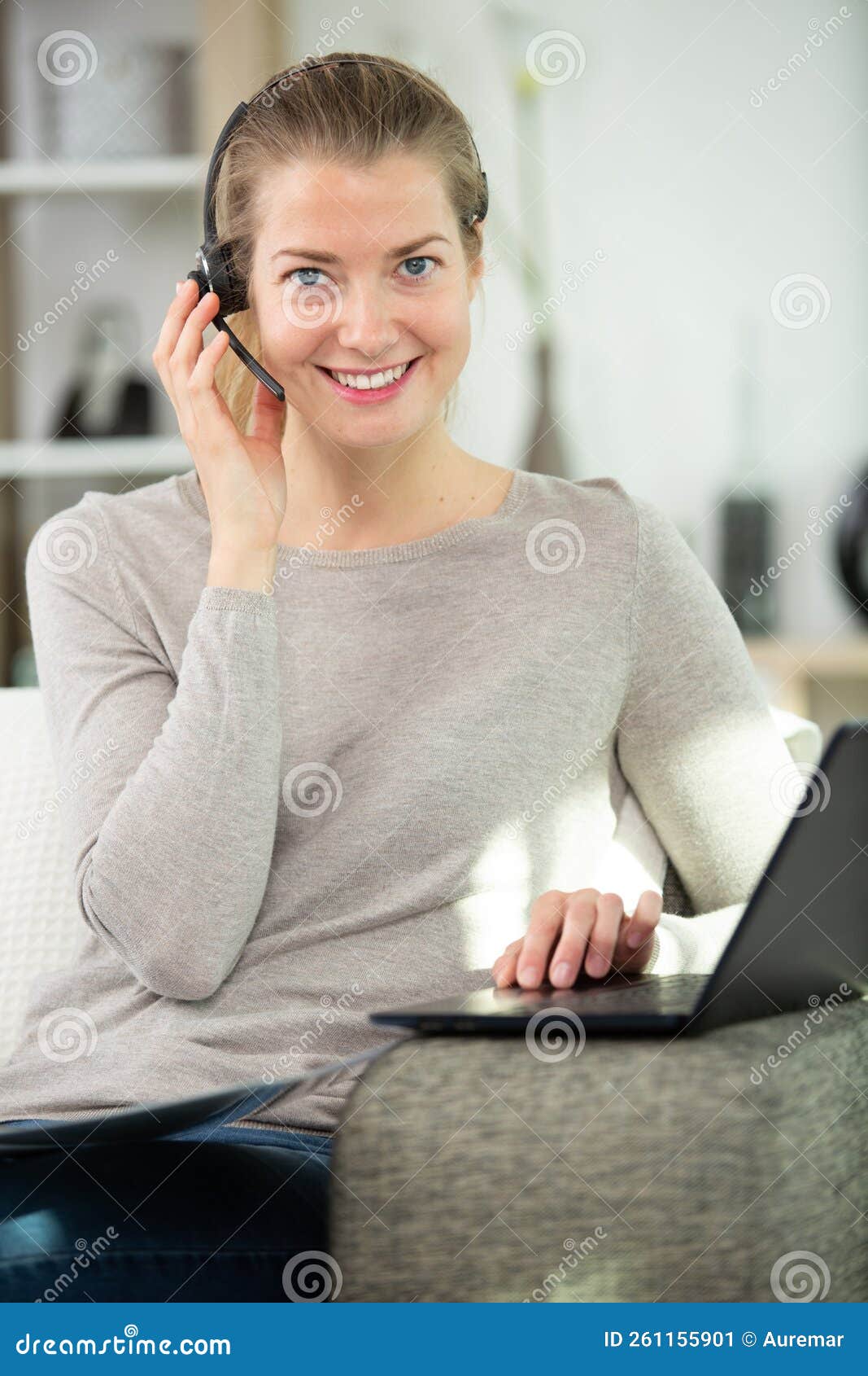 Beautiful Freelancer Female Talking in Video Conference on Line Stock ...