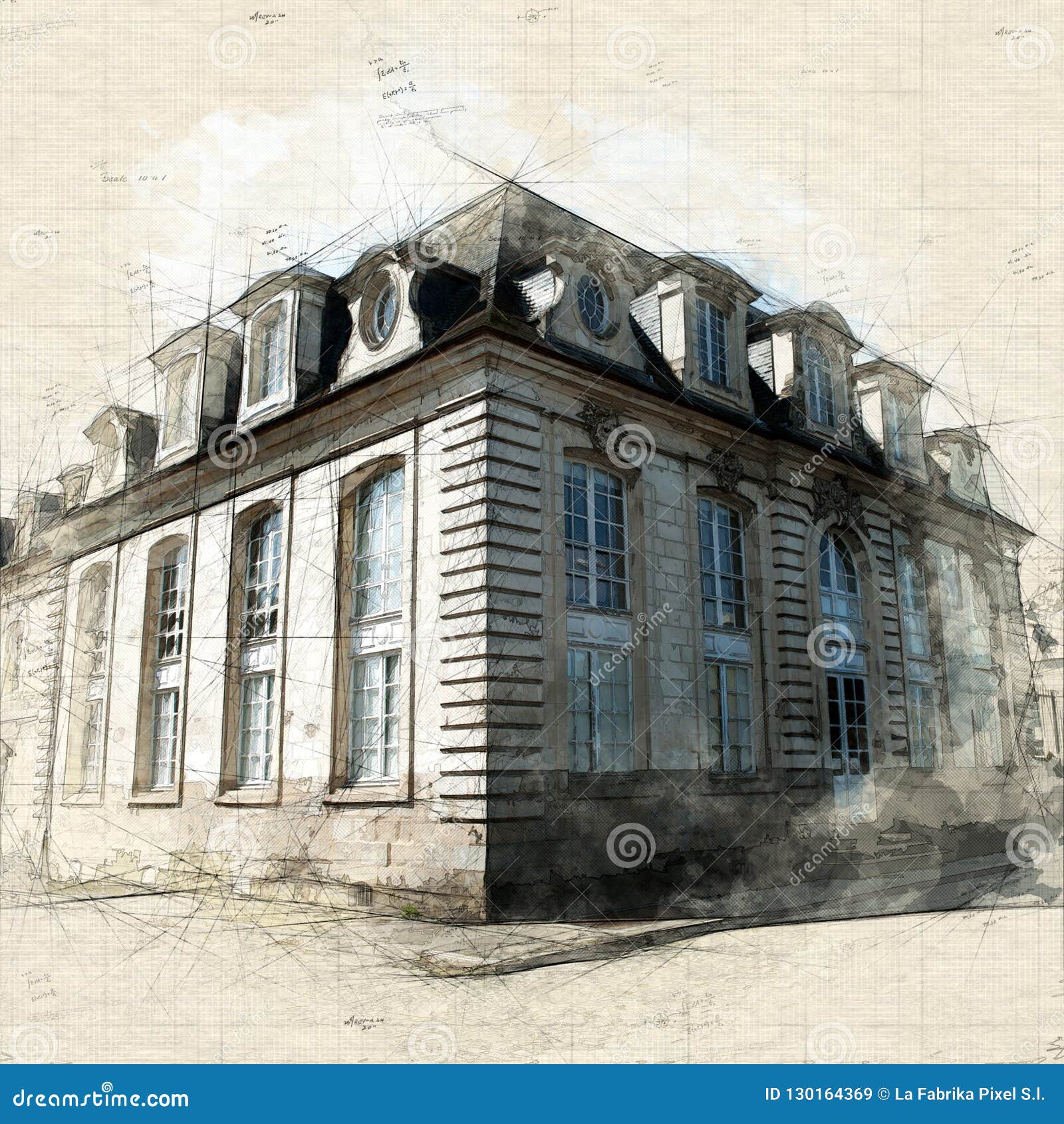 Beautiful French Building stock illustration. Illustration of bulls ...
