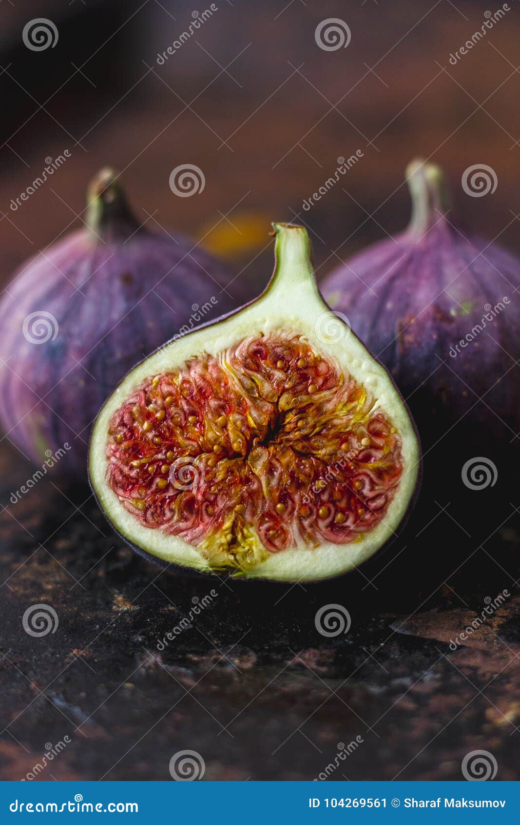 Beautiful and Fresh Figs on Rusty Surface. Half of Fig. Stock Image ...