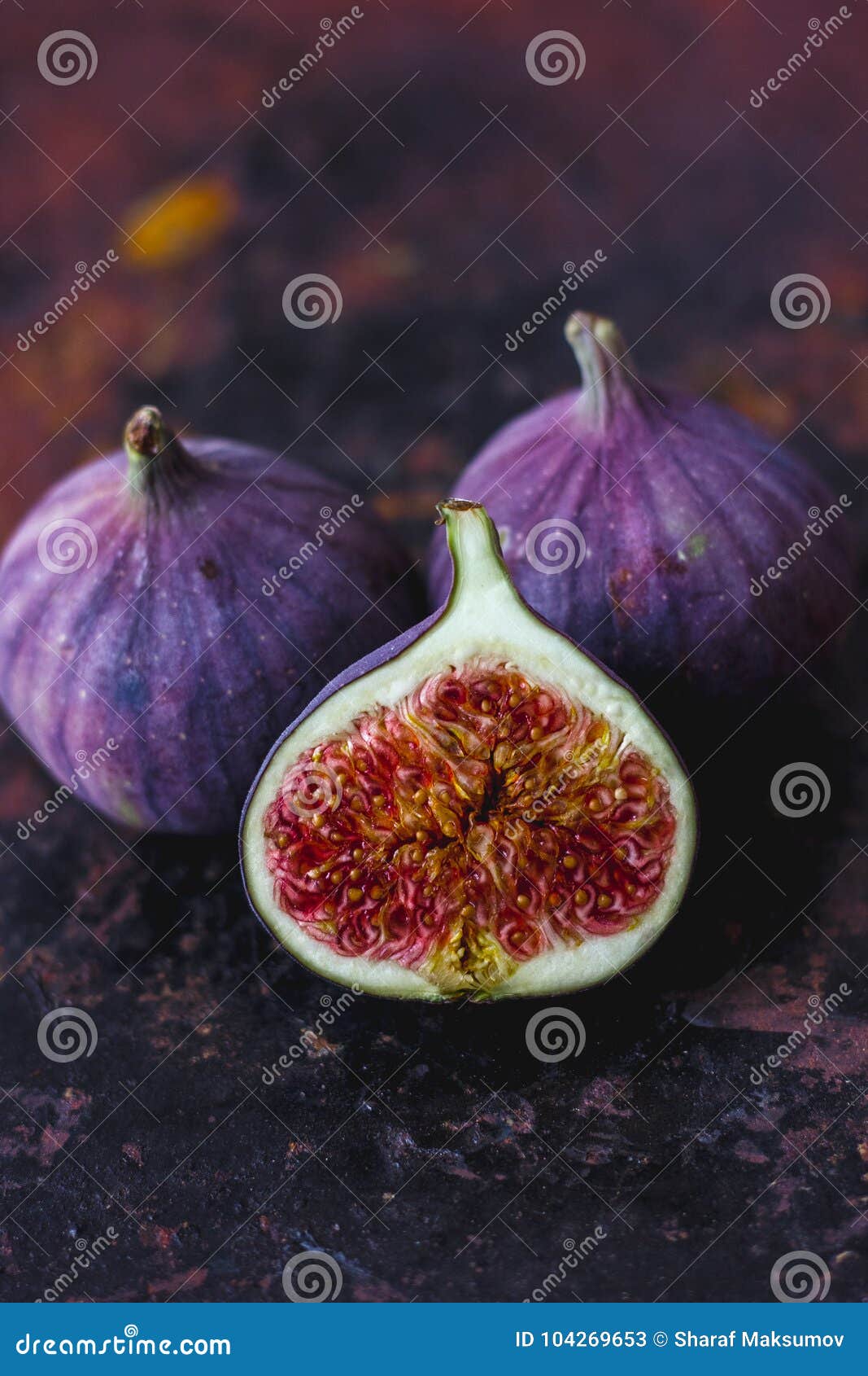 Beautiful and Fresh Figs on Rusty Surface. Half of Fig. Stock Image ...