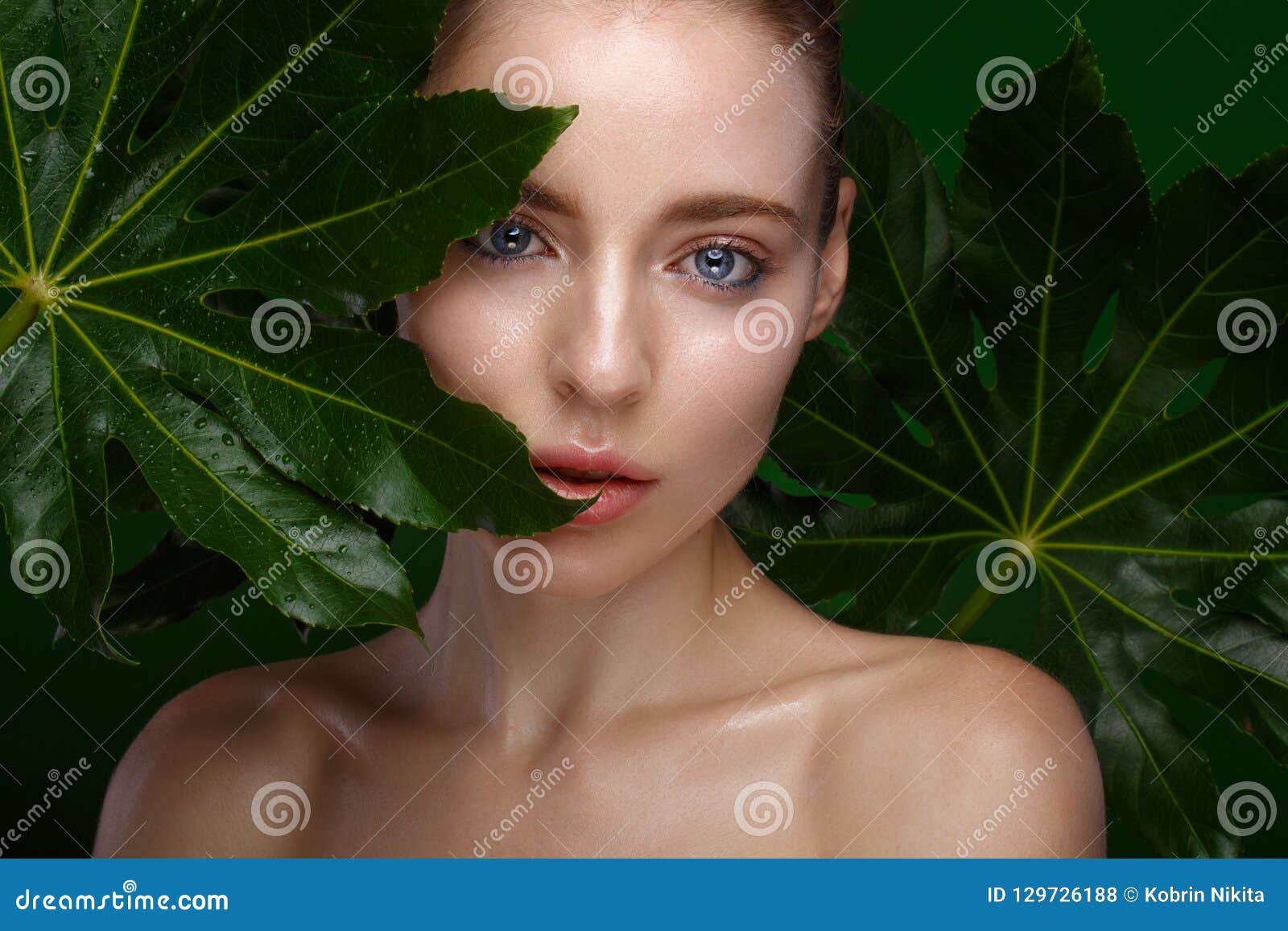 Beautiful Fresh Girl with Perfect Skin, Natural Make-up and Green ... Beautiful Fresh Girl with Perfect Skin, Natural Make-up and Green ...