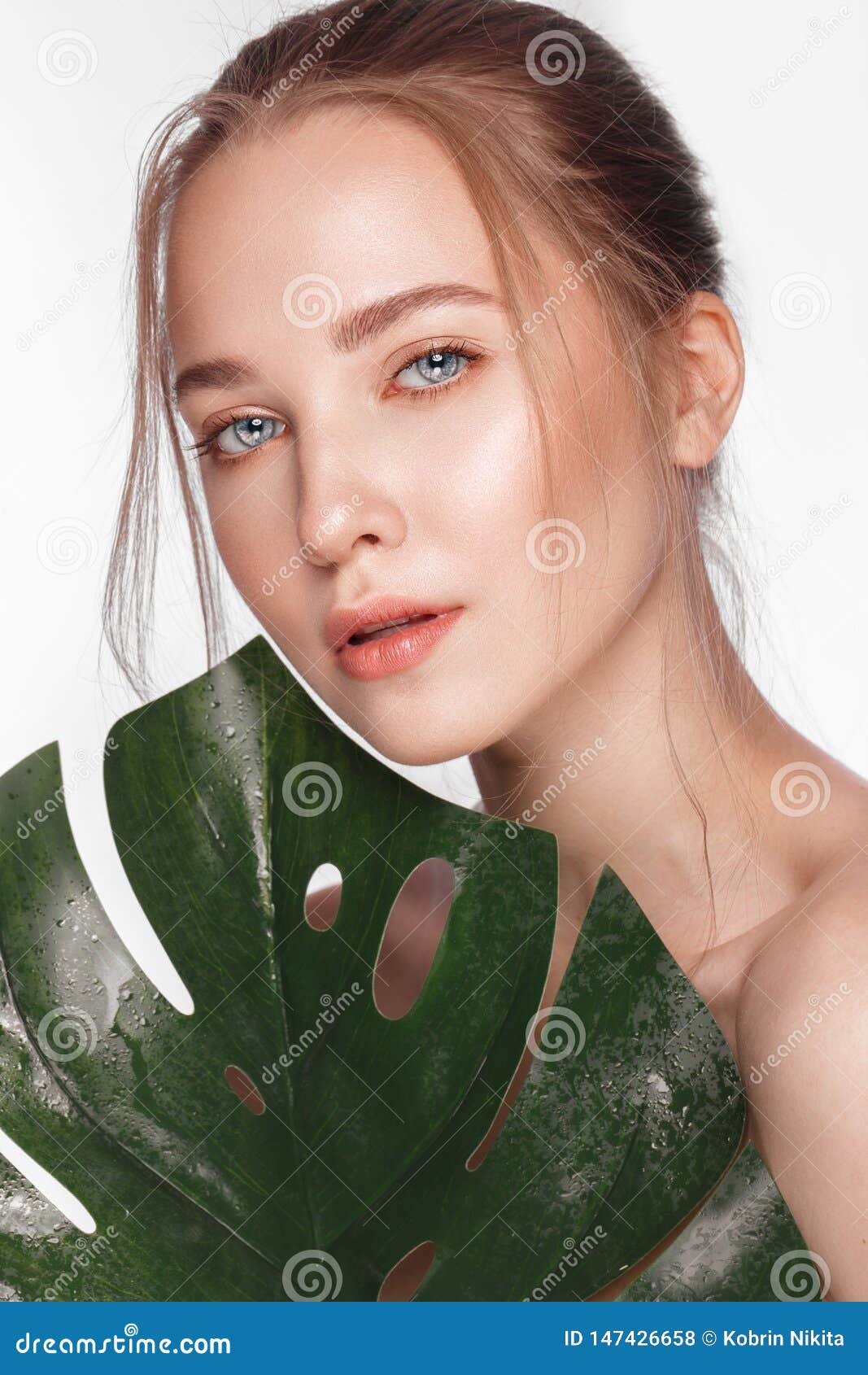 Beautiful Fresh Girl with Perfect Skin, Natural Make Up and Green ... Beautiful Fresh Girl with Perfect Skin, Natural Make Up and Green ...