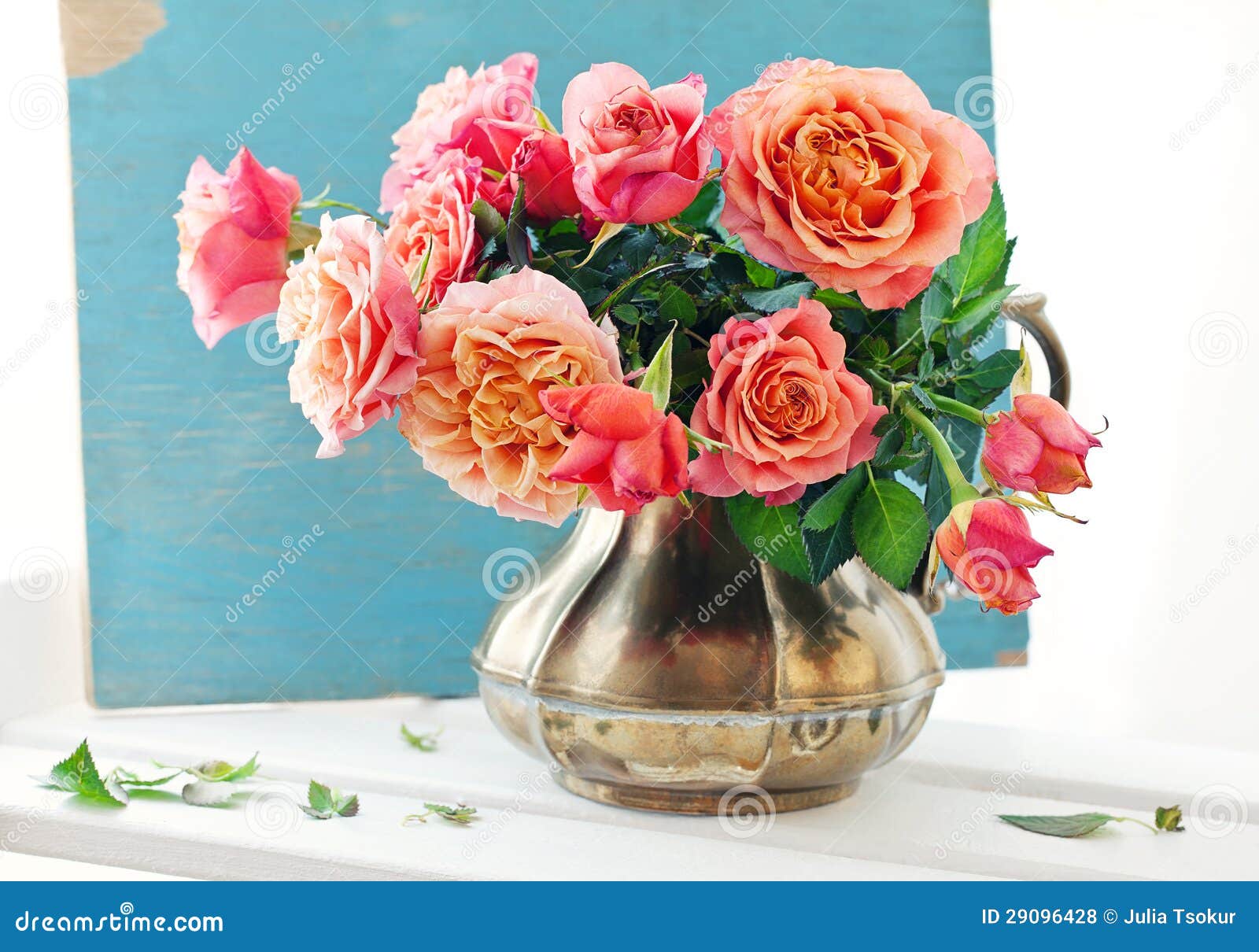Beautiful fresh roses. stock photo. Image of floral, brass - 29096428