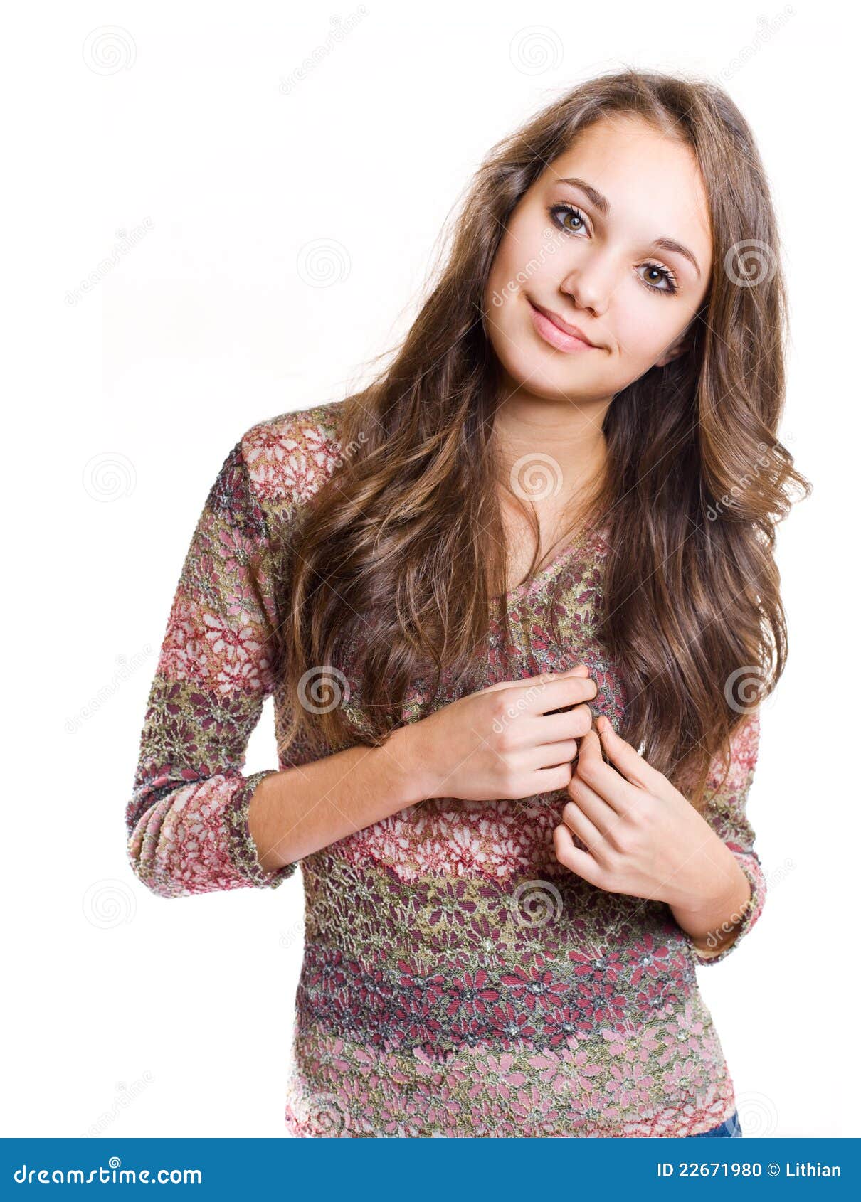 Beautiful Friendly Brunette Girl. Stock Photo - Image of cheerful, copy ...