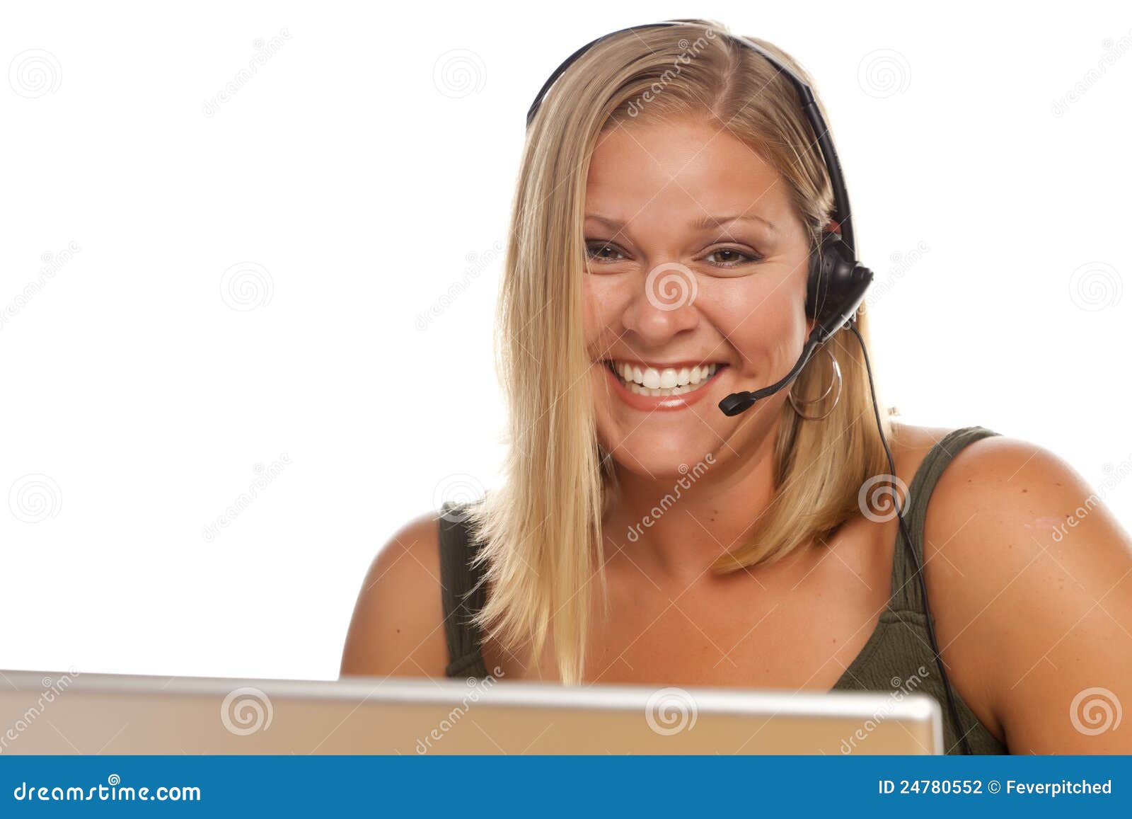 Beautiful Friendly Customer Support Girl and Computer Stock Photo ...