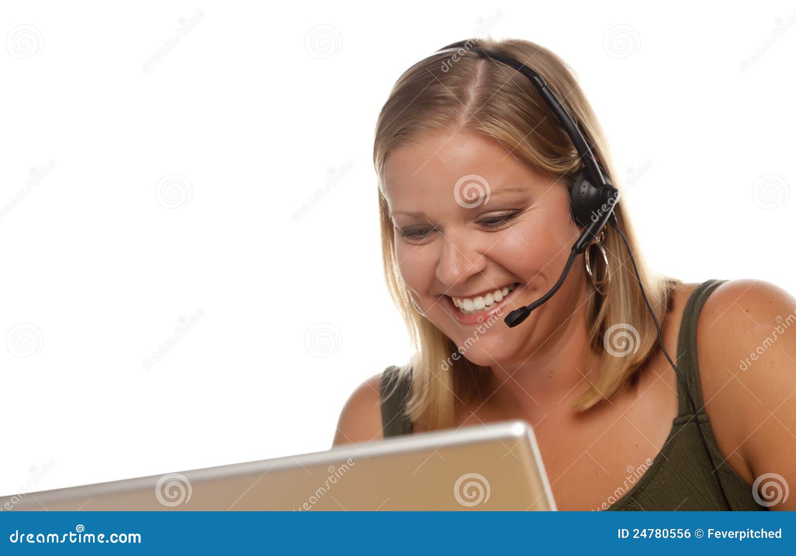 Beautiful Friendly Customer Support Girl and Computer Stock Photo ...