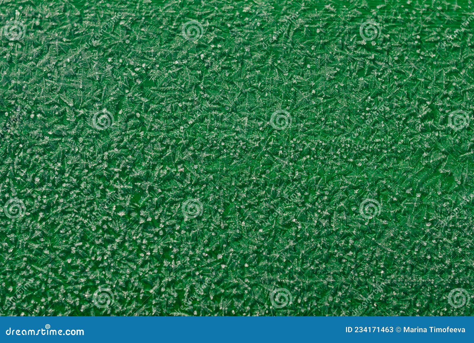 Beautiful Frosty Pattern On A Green Background. Winter Texture Stock ...