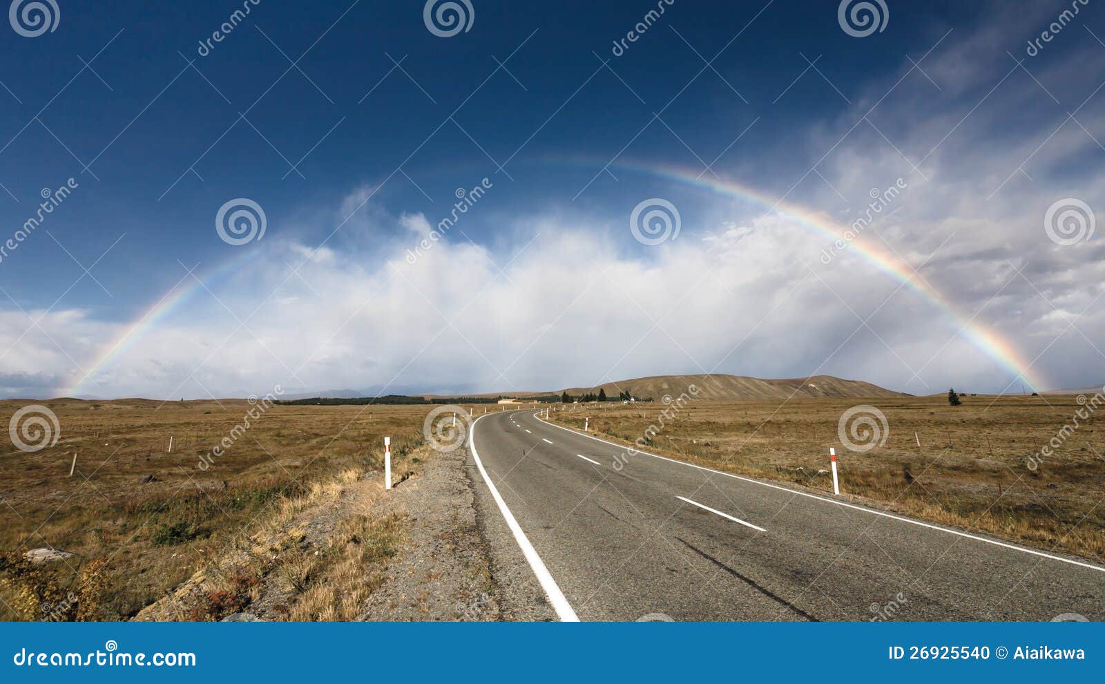 Beautiful Full Double Rainbow Over Road Stock Photo - Image of road ...